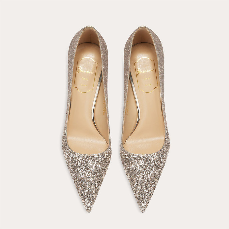 Women's Sequins Point Toe High Heels Wedding Shoes
