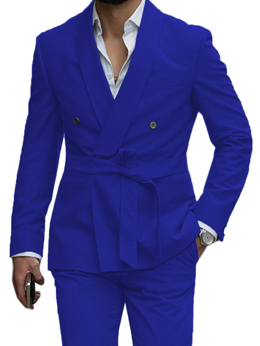 Leisure 2 Pieces Slim Fit Men's Suits Solid Color Lapel Man Suit in Ro