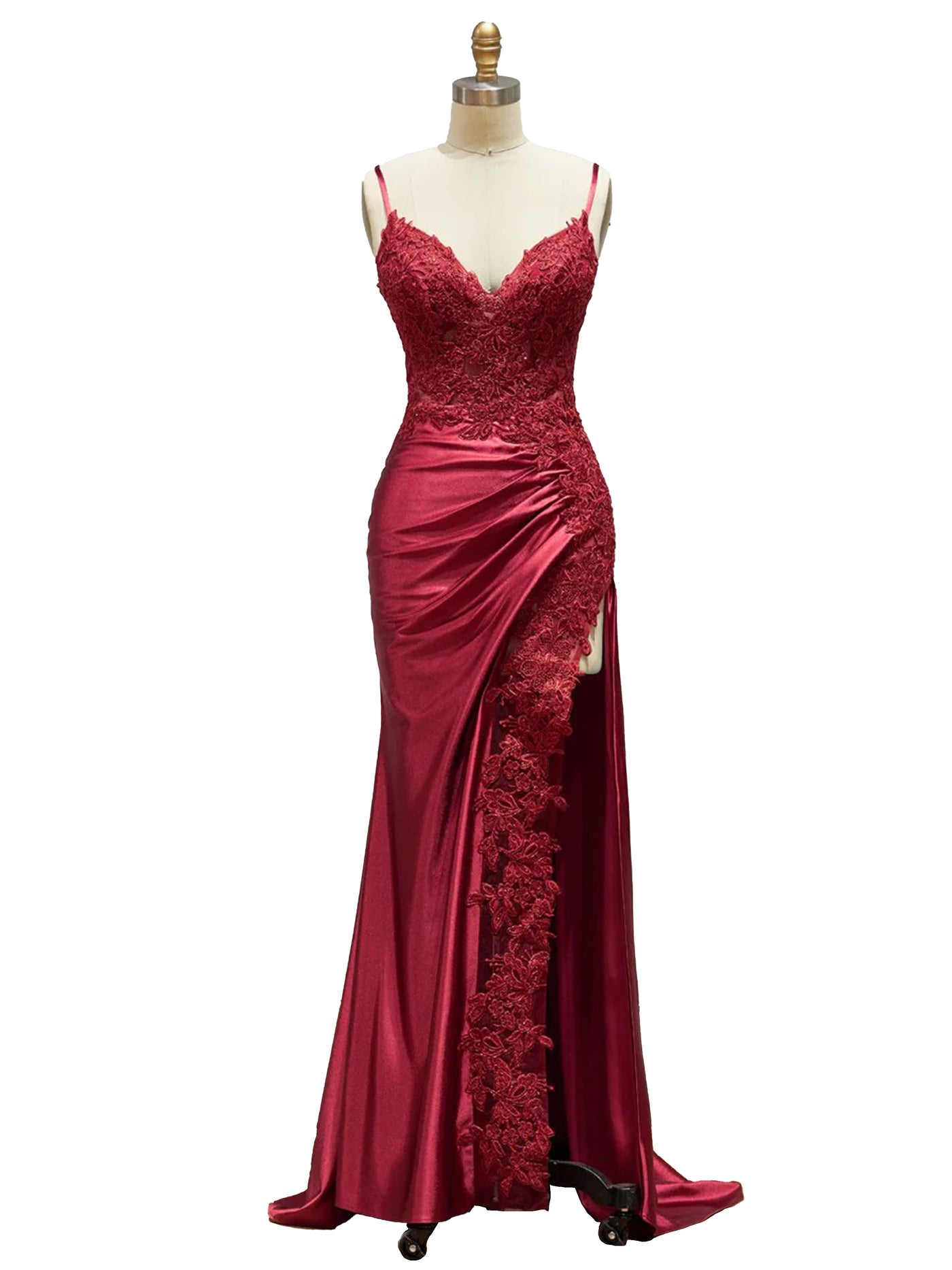 Formal Prom Burgundy Sheath/Column Satin Bodycon Spaghetti Straps Prom