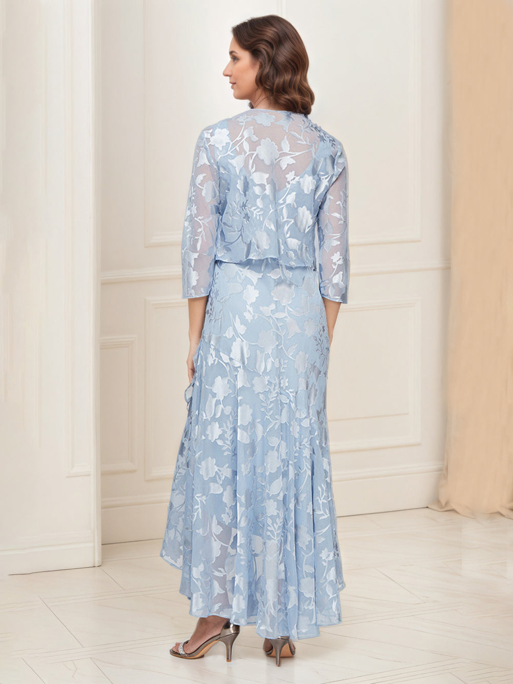 Open Cascade Jacket Dress Sky Blue Mother Of The Bride Dress with High