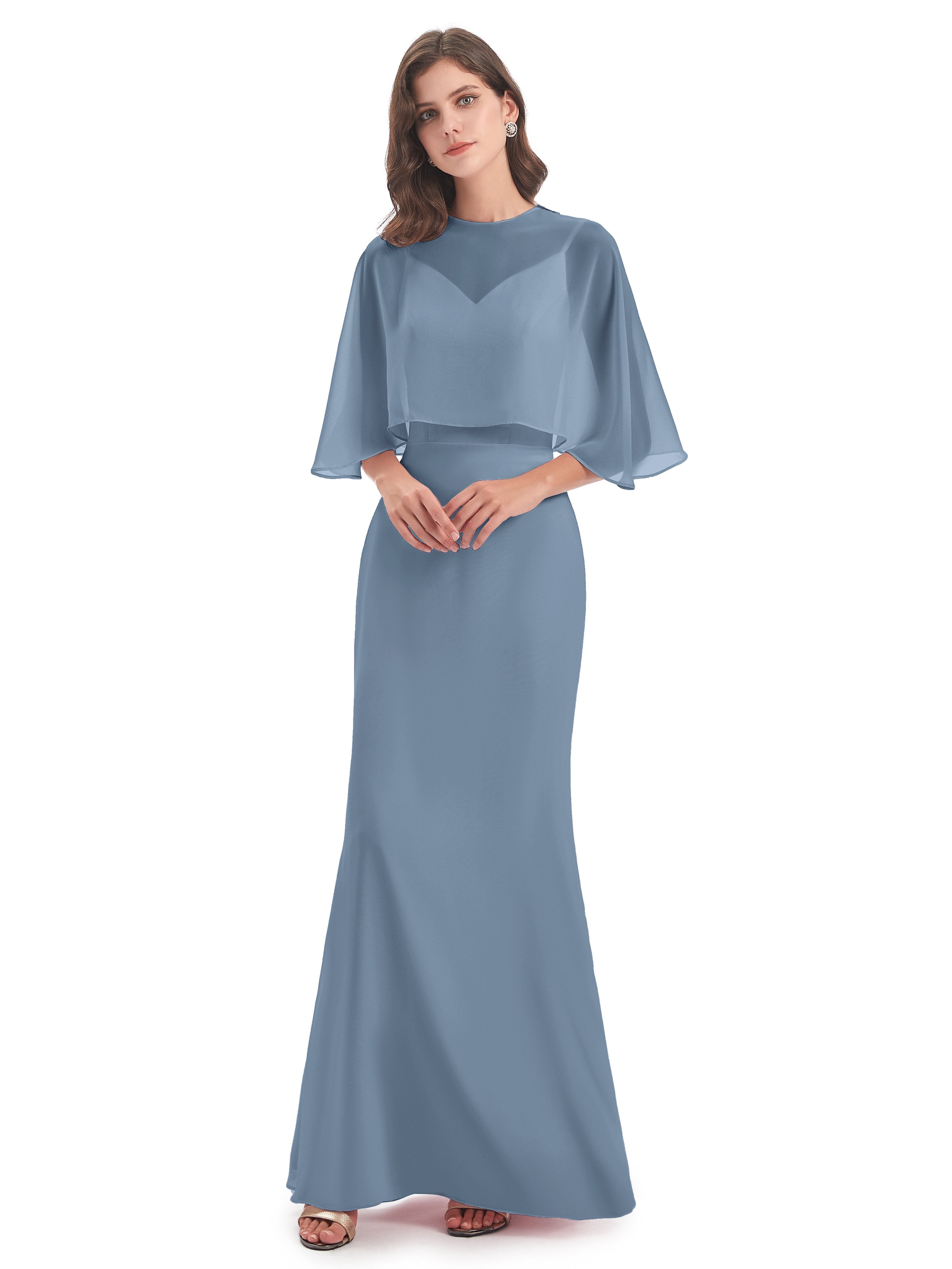 Slate Dusty Blue Bridesmaid Dresses Tara Vintage Trumpet-Hourglass Lon