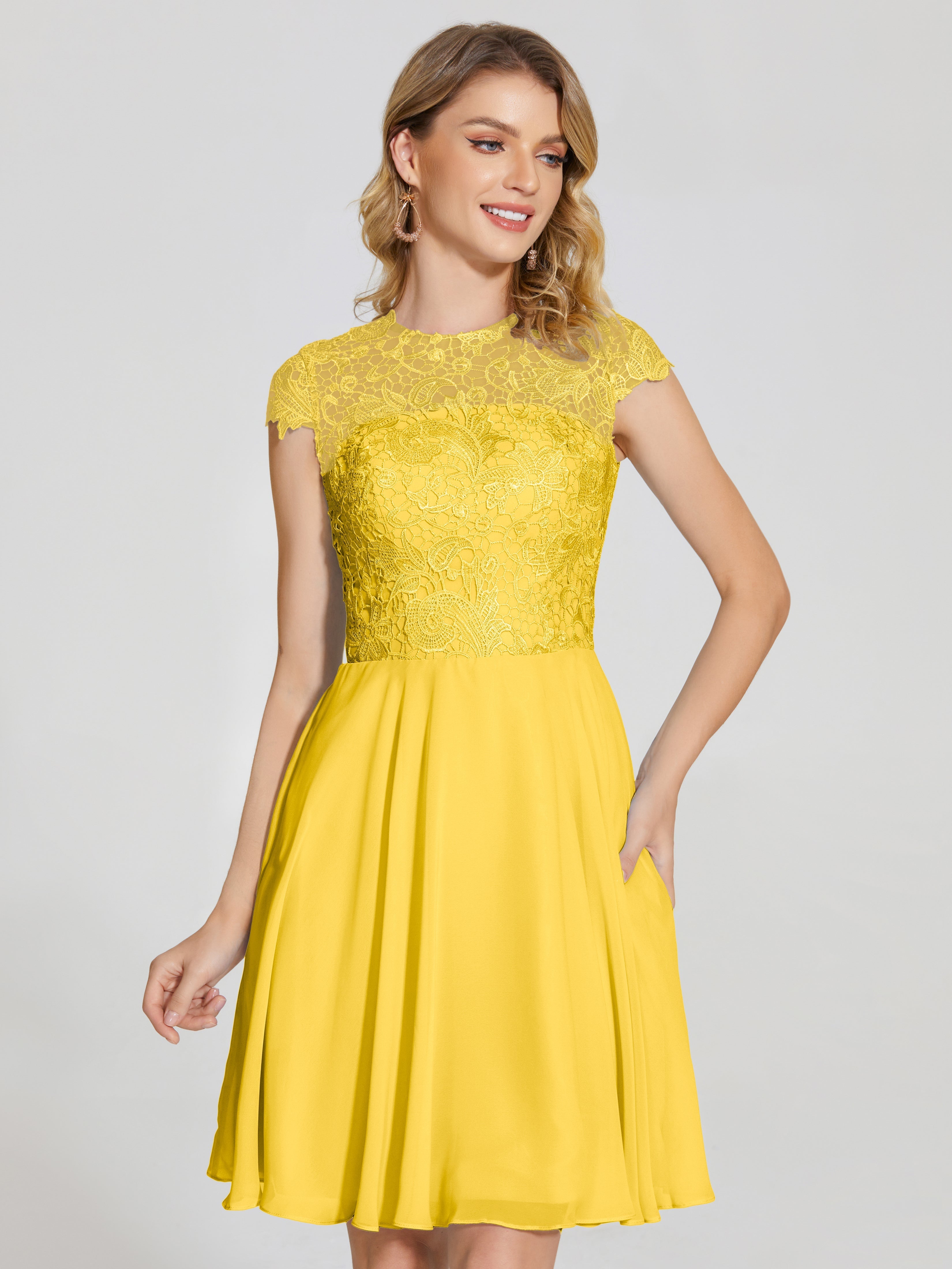 Marigold Bridesmaid Dress Alana Charming Scoop Lace Chiffon Bridesmaid