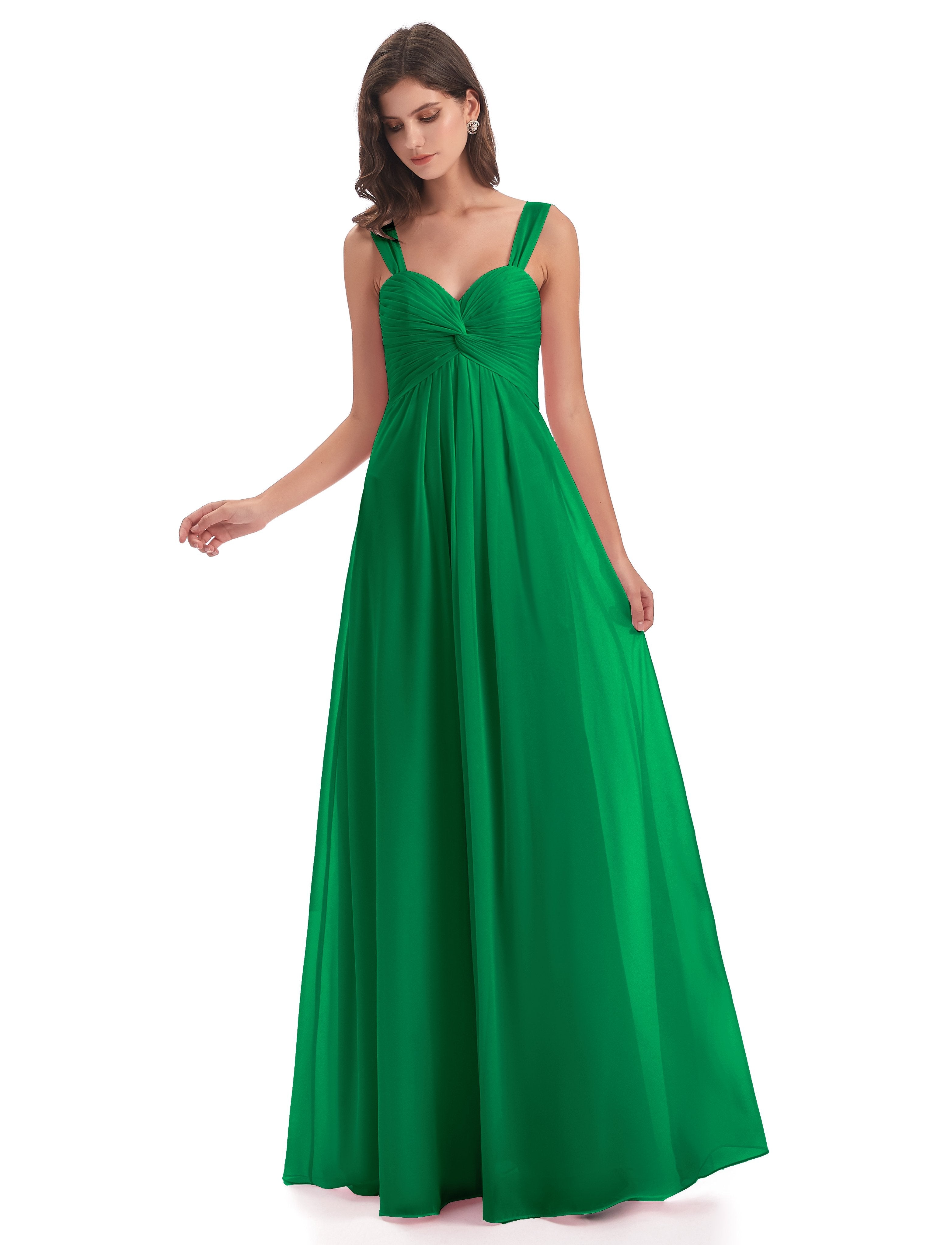Emerald Green Dress Bridesmaid Egypt A-Line Straps Floor-Length Chiffo