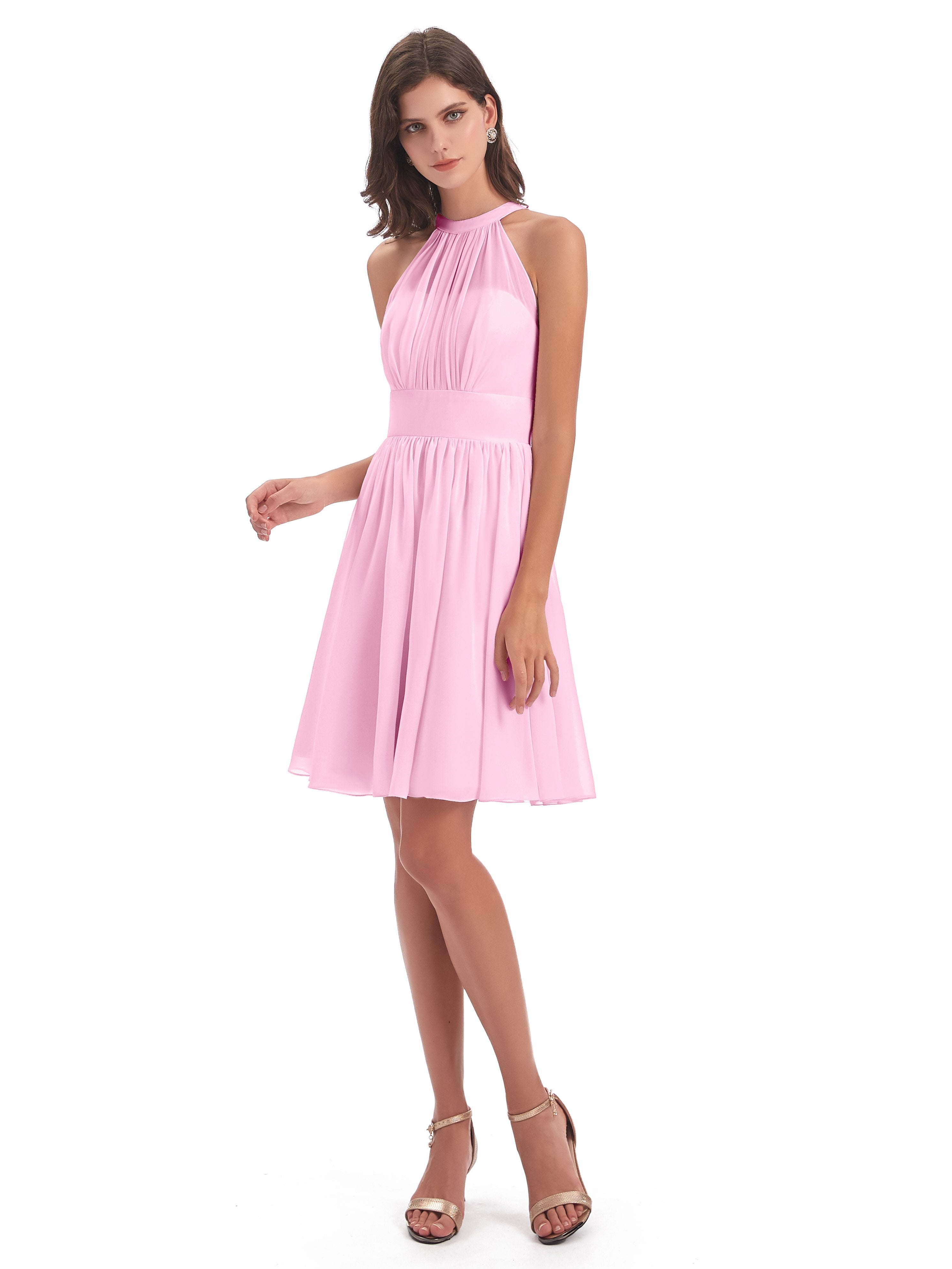 Candy Pink Bridesmaid Dresses Uk Tegan Dazzling Halter Mini Chiffon Br