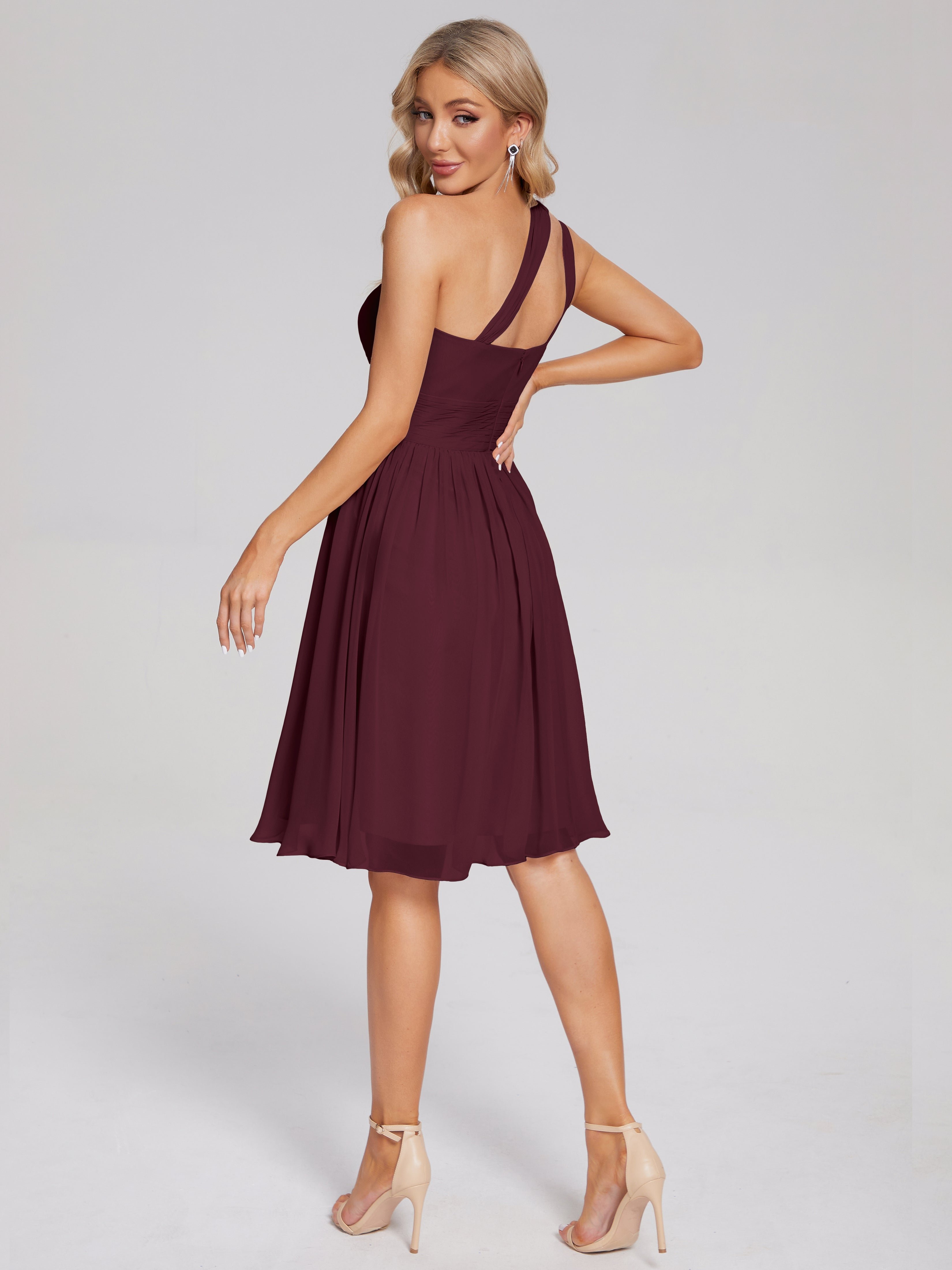 Cabernet Color Bridesmaid Dress Arielle One-Shoulder Short Chiffon Bri