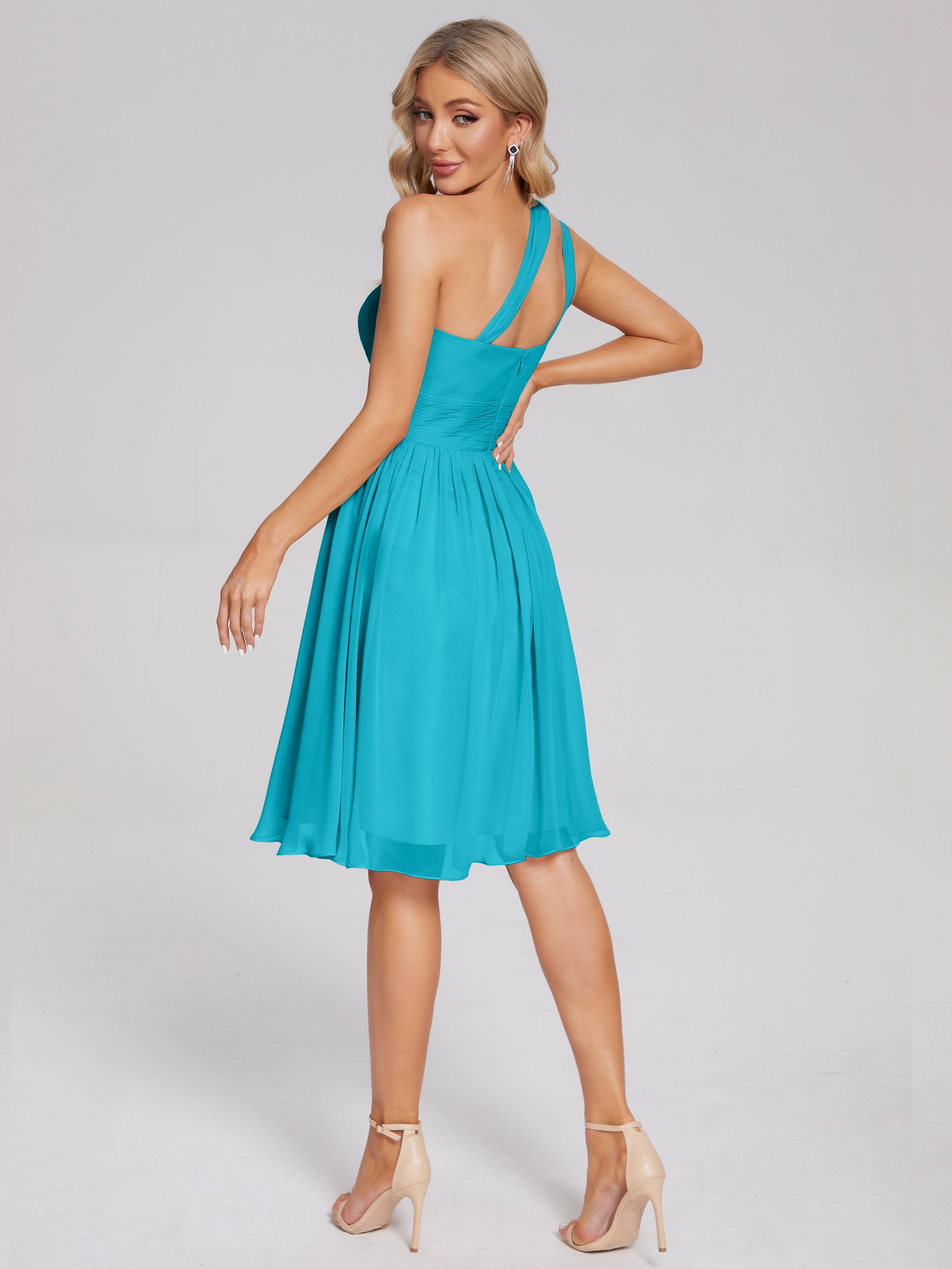 Bridesmaid Dresses Jade Green Arielle One-Shoulder Short Chiffon Bride