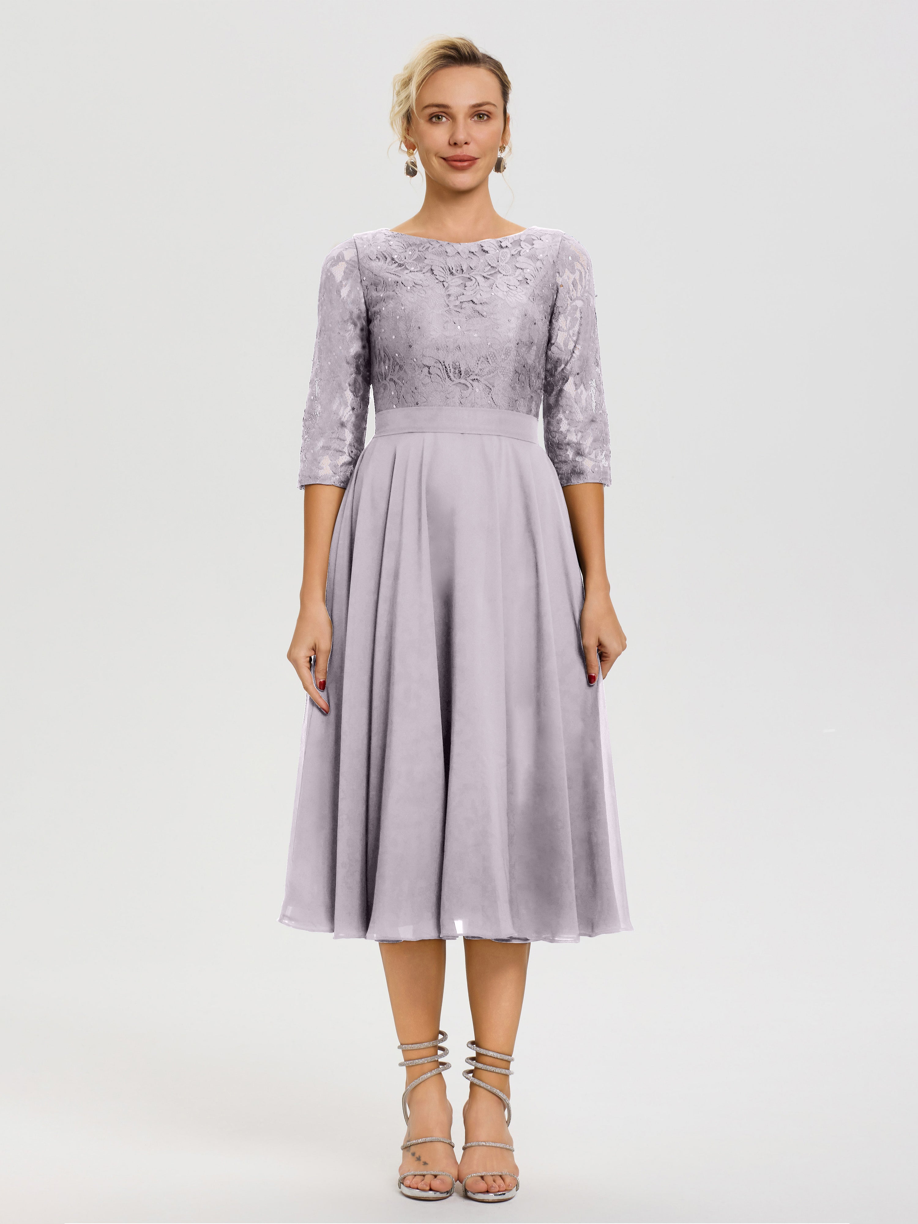 Dusk Mother Of The Bride Dress A Line Lace Top Tea Length Chiffon Moth