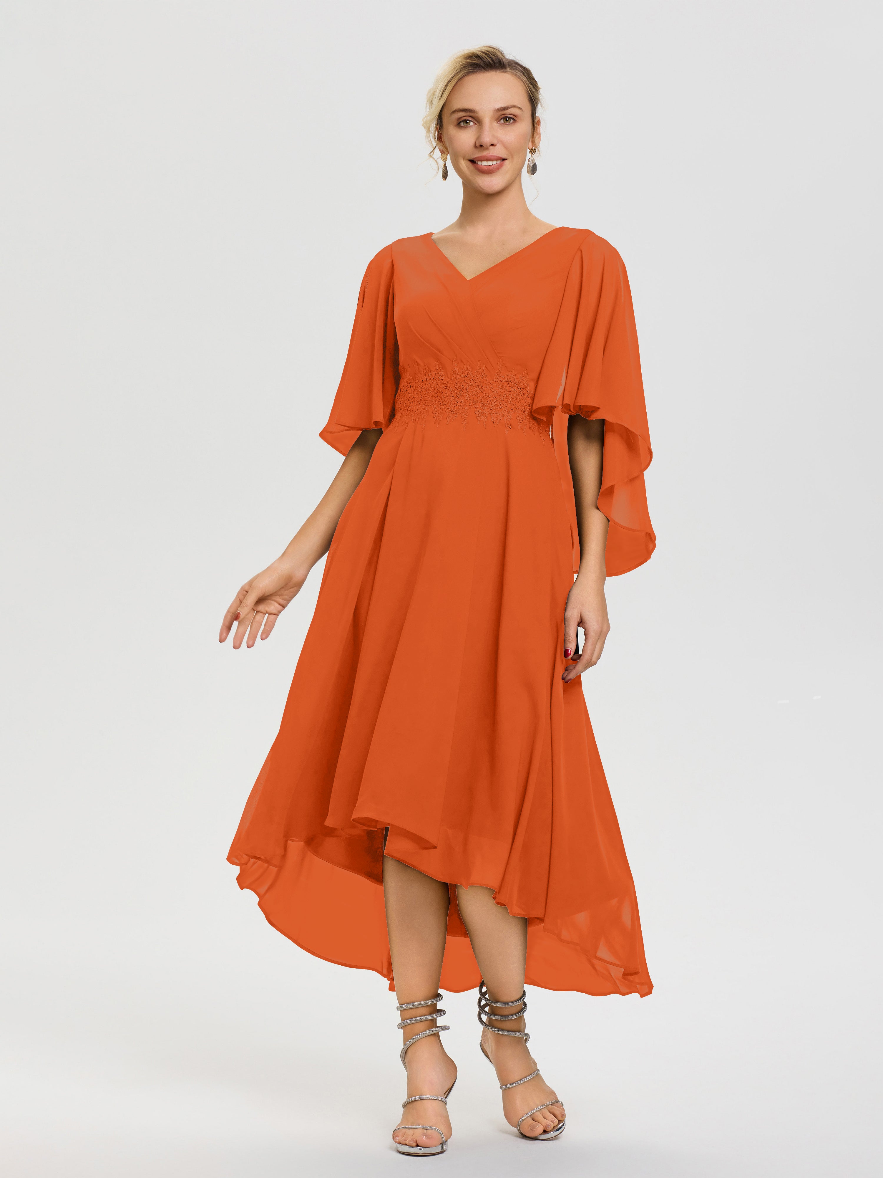 Burnt Orange Mother Of The Bride Dresses A Line Chiffon V Neck Ruffle