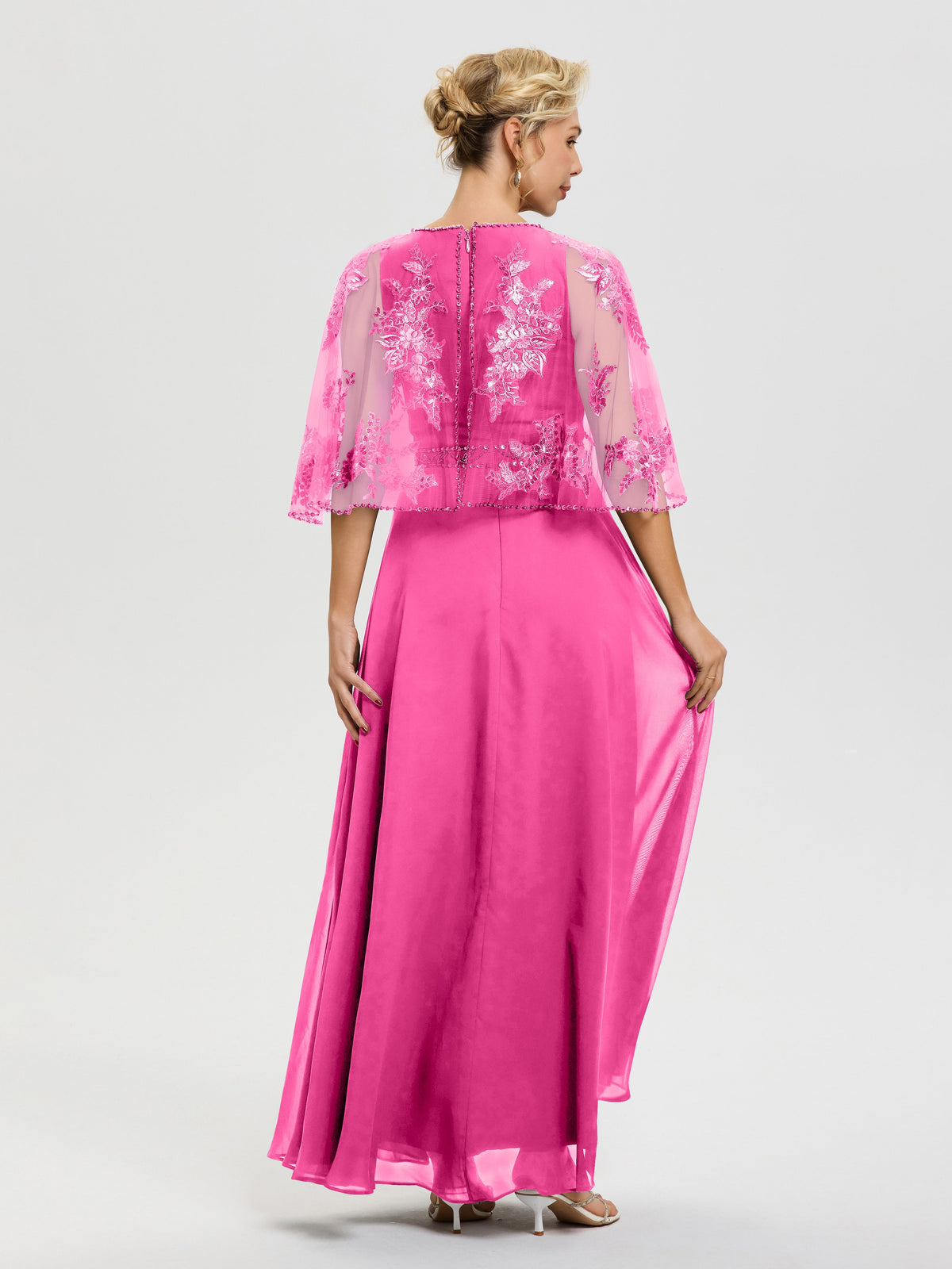 Azalea Plus Size Mother Of The Bride Dresses Beaded Cape-Sleeve Jewel