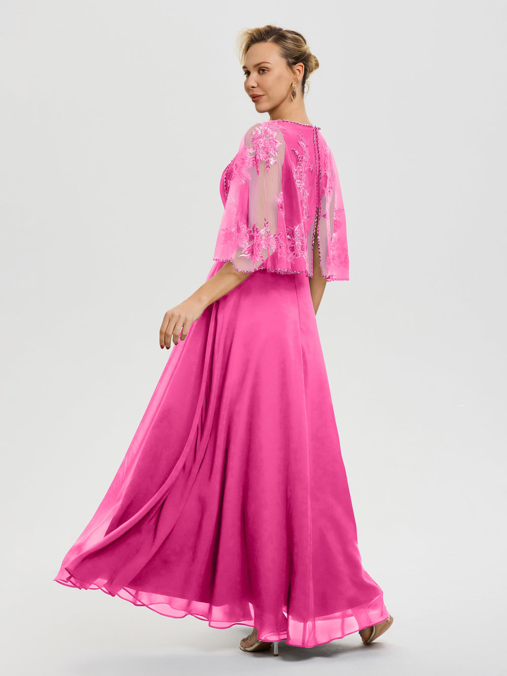 Azalea Plus Size Mother Of The Bride Dresses Beaded Cape-Sleeve Jewel