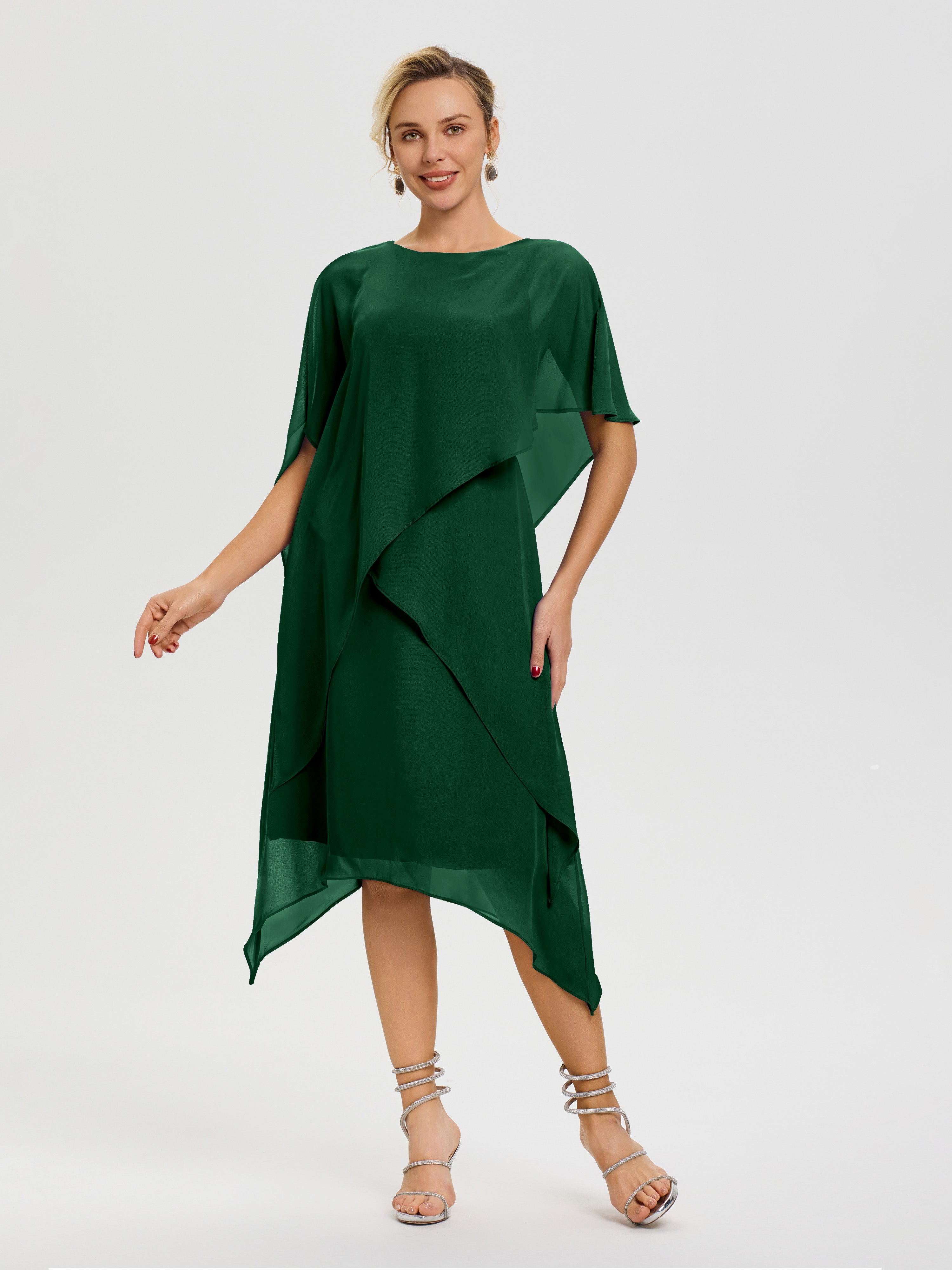 Dark Green Mother Of The Bride Dresses Elegant Jewel A-Line Sleeves V-