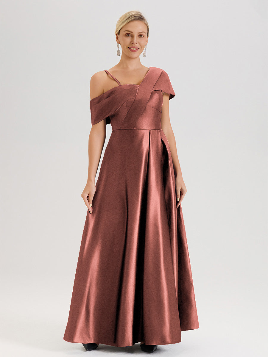 Cicinia Rust Mother Of The Bride Dresses Satin One Shoulder A-Line Flo