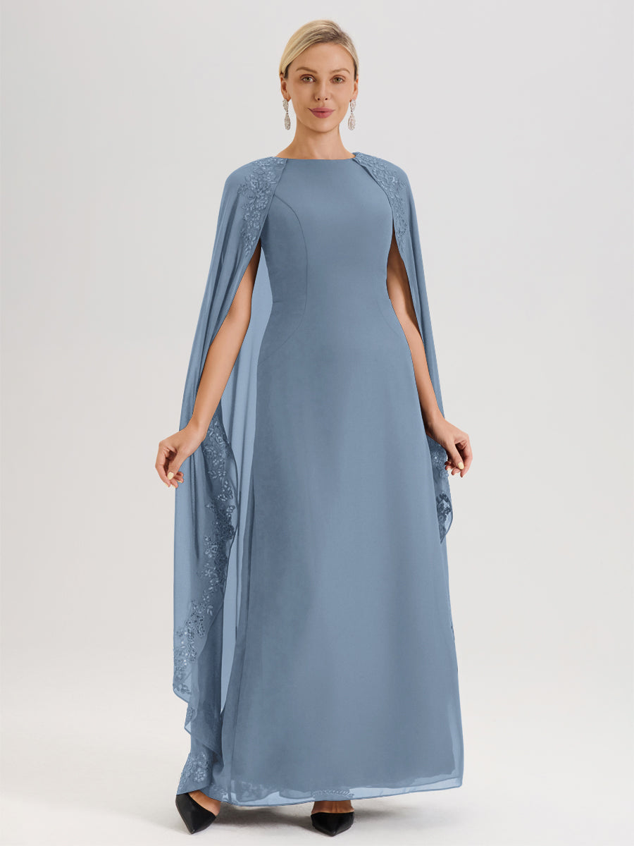 Cicinia Slate Blue Mother Of The Bride Dresses Chiffon Lace Cape Sleev
