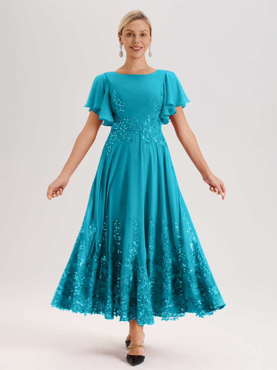 Cicinia Jade Mother Of The Bride Dresses Chiffon Ruffle Sleeves Sequin
