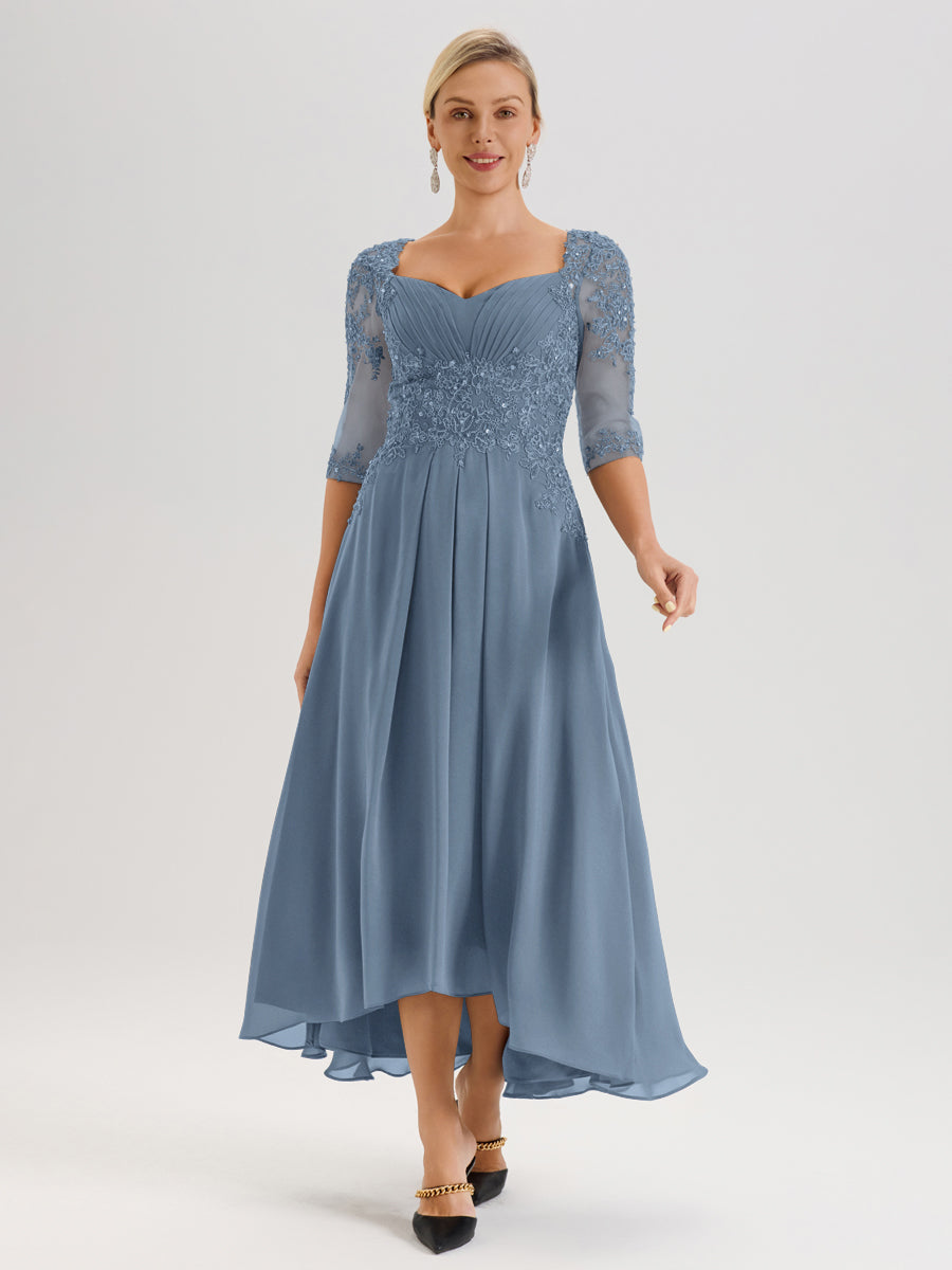 Cicinia Slate Blue Mother Of The Bride Dresses Chiffon Illusion Lace T
