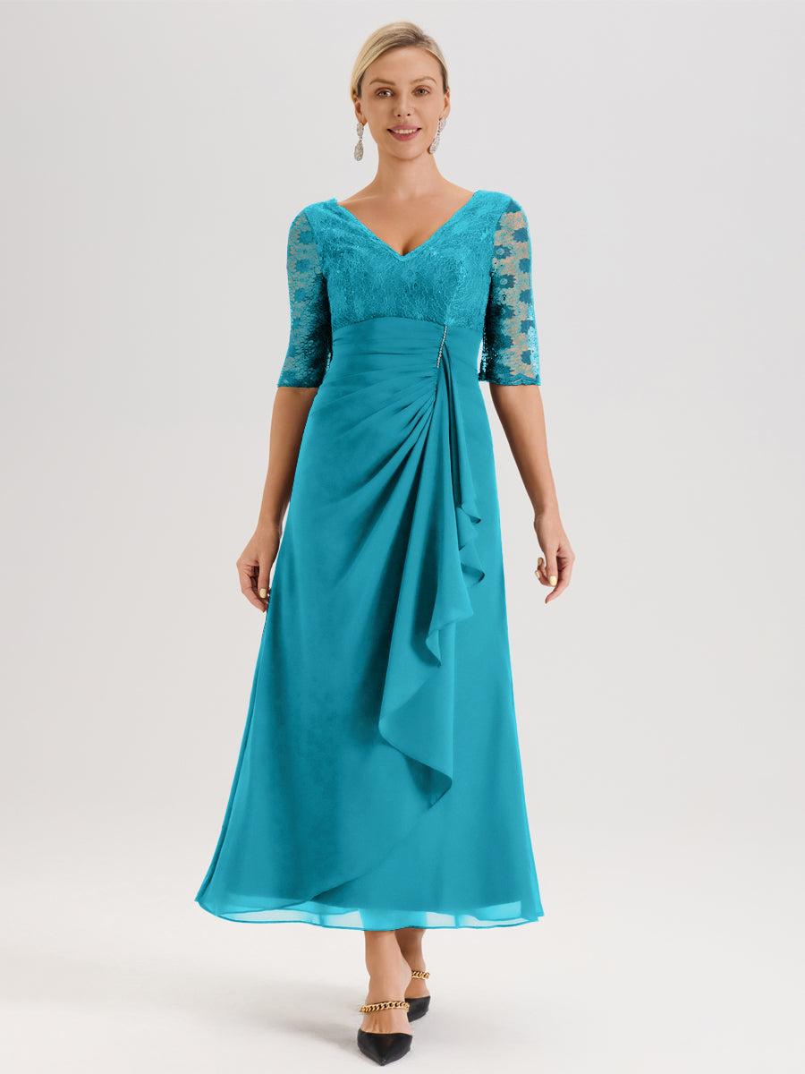 Cicinia Jade Mother Of The Bride Dresses Chiffon V-Neck Lace Half Slee