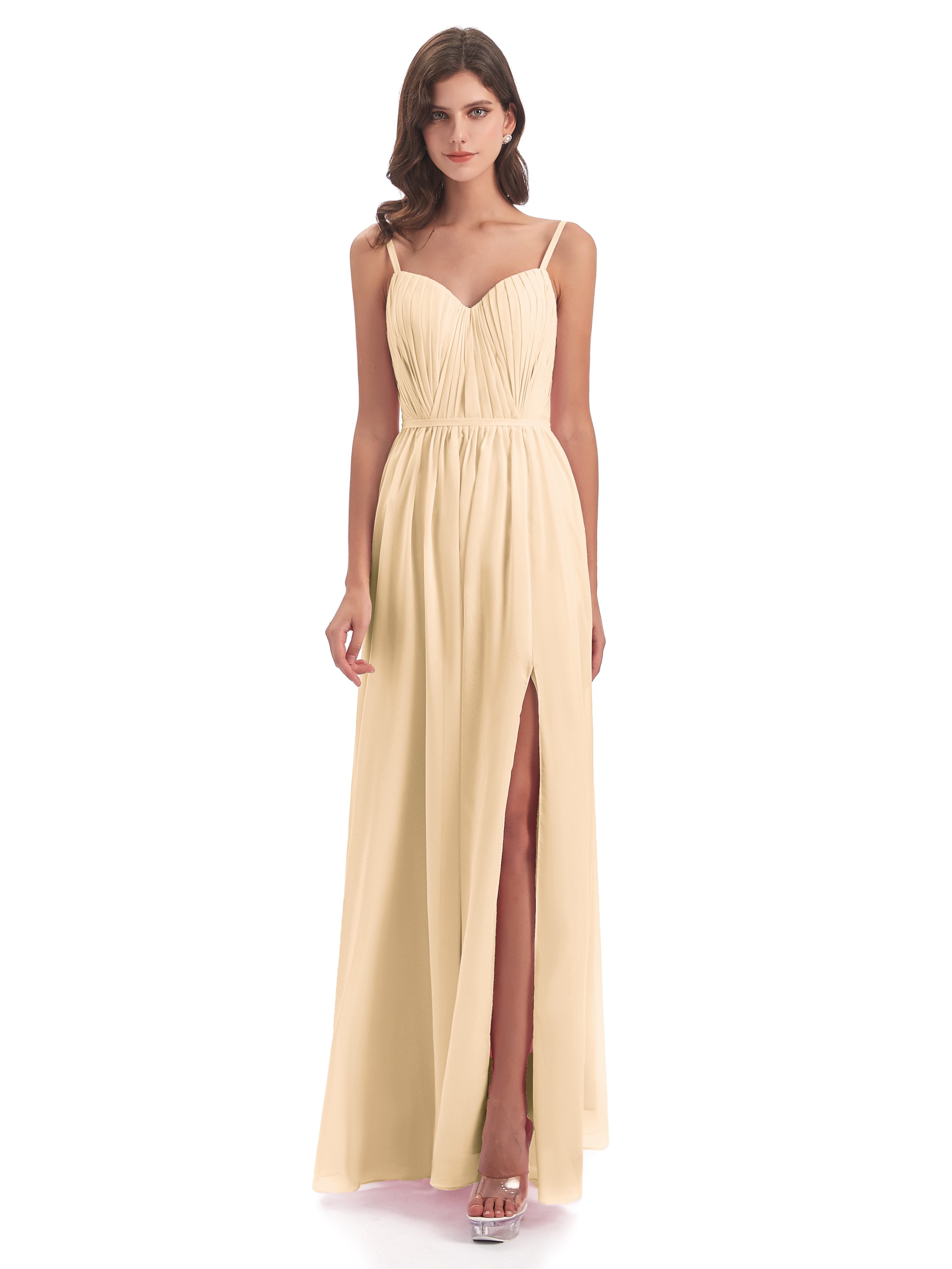 Peach Chiffon Bridesmaid Dress Kiana Brilliant Split Floor Length Chif