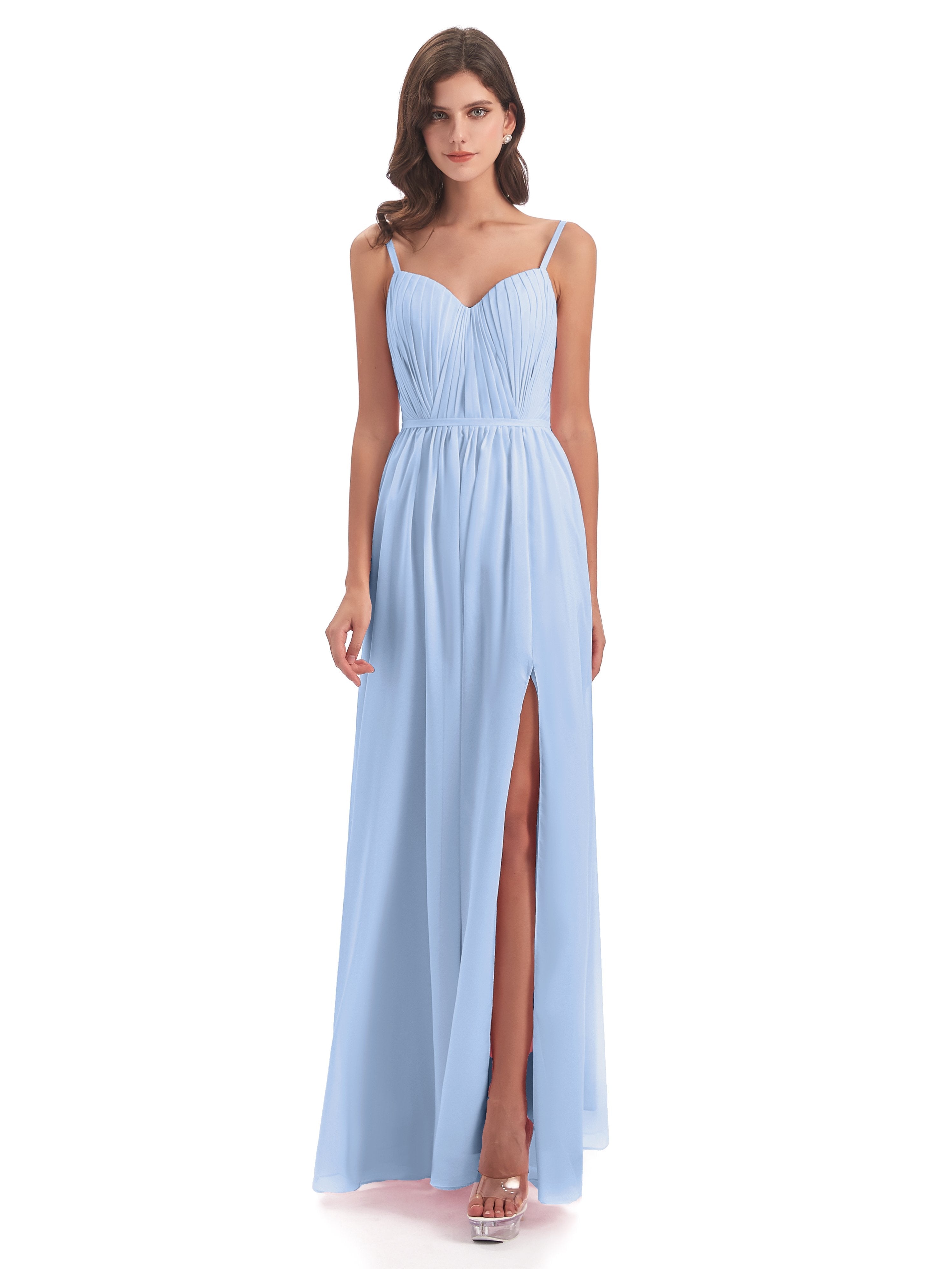 Sky Blue Bridesmaid Kiana Brilliant Split Floor Length Chiffon Bridesm