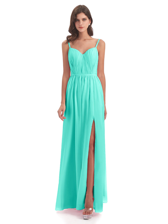 Spa Color Bridesmaid Dress Kiana Brilliant Split Floor Length Chiffon