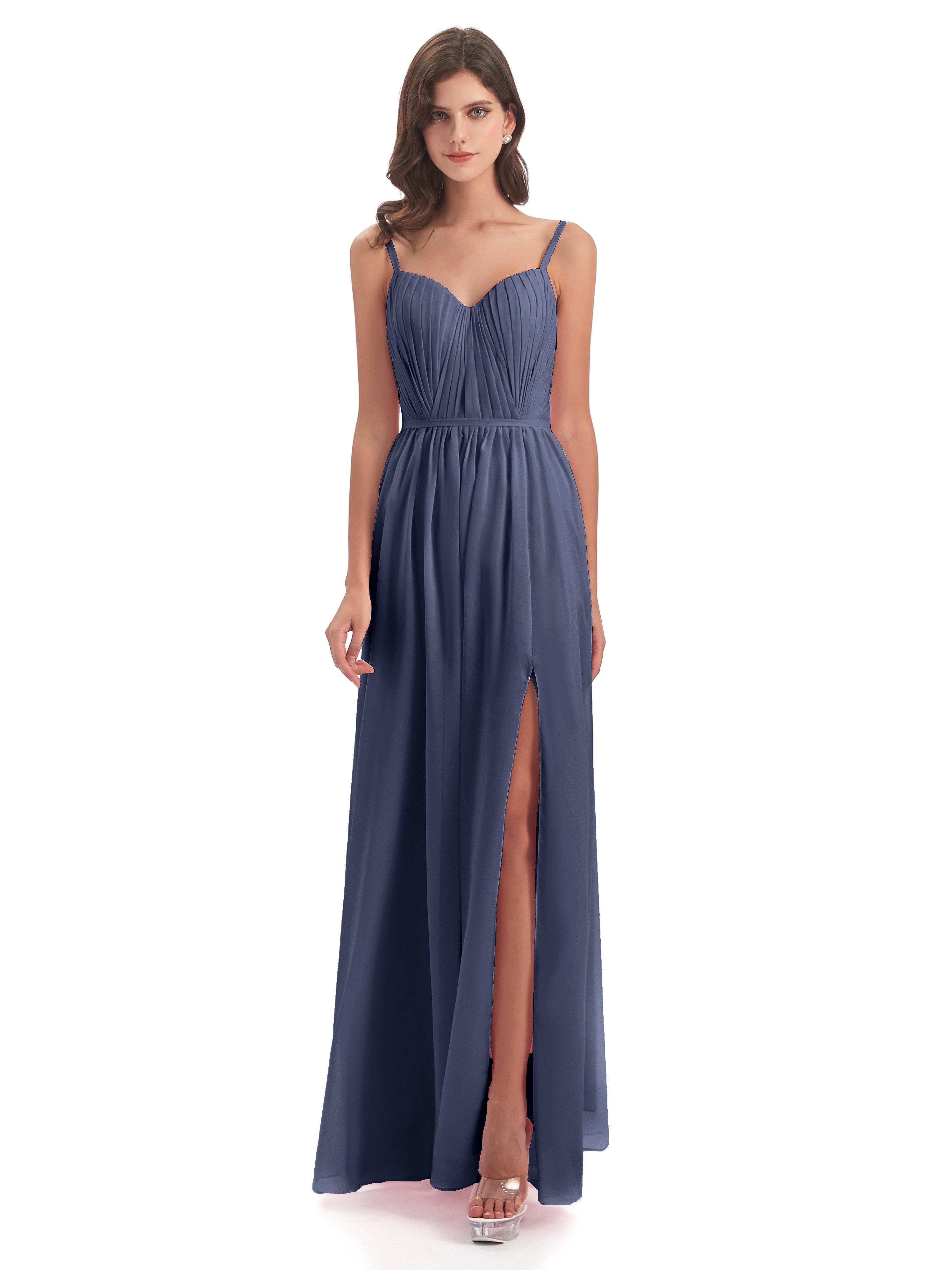 Stormy Color Bridesmaid Dresses Kiana Brilliant Split Floor Length Chi
