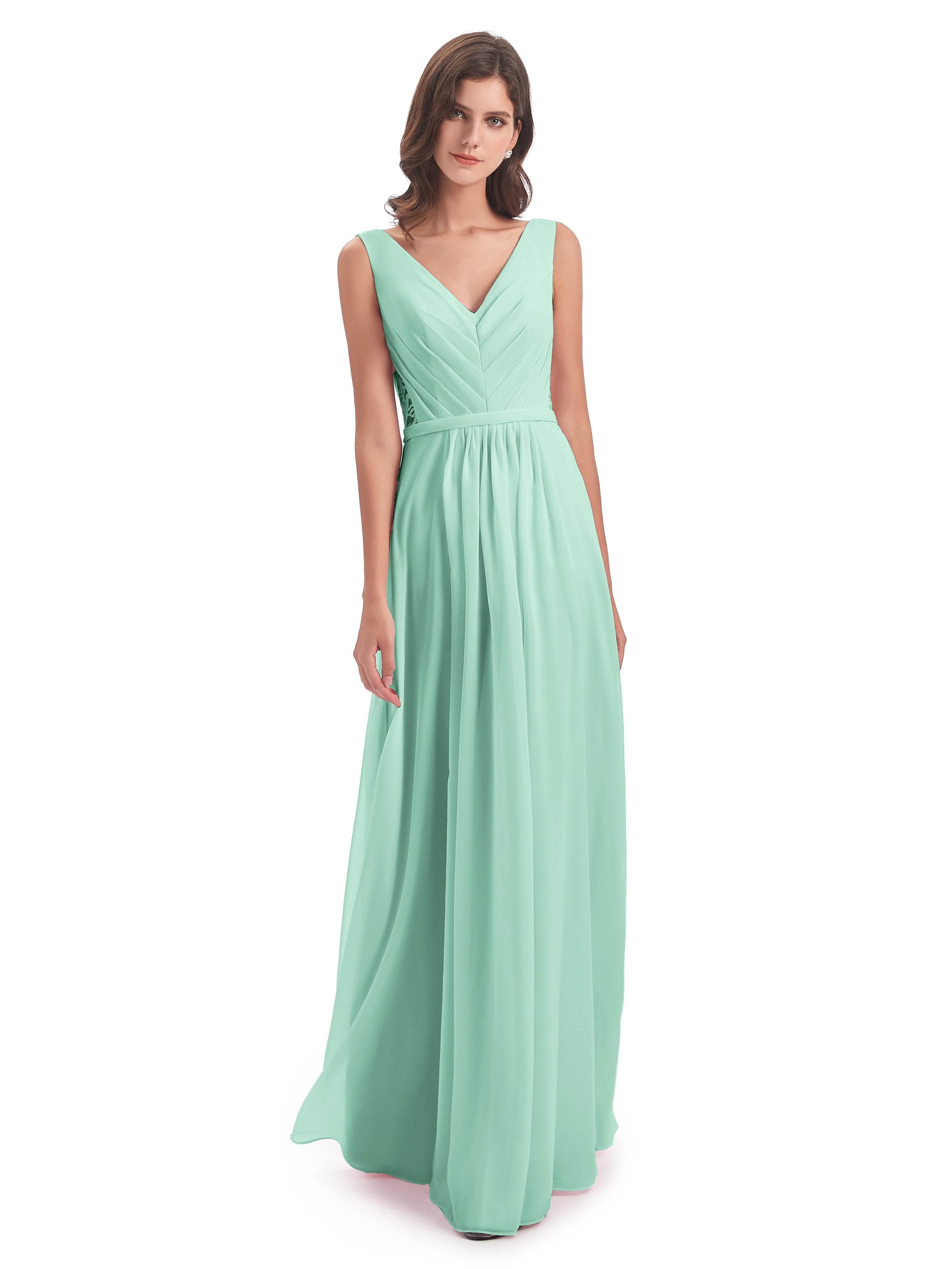 Bridesmaid Dresses Mint Green Kailee Great Chiffon V-Neck Long Bridesm