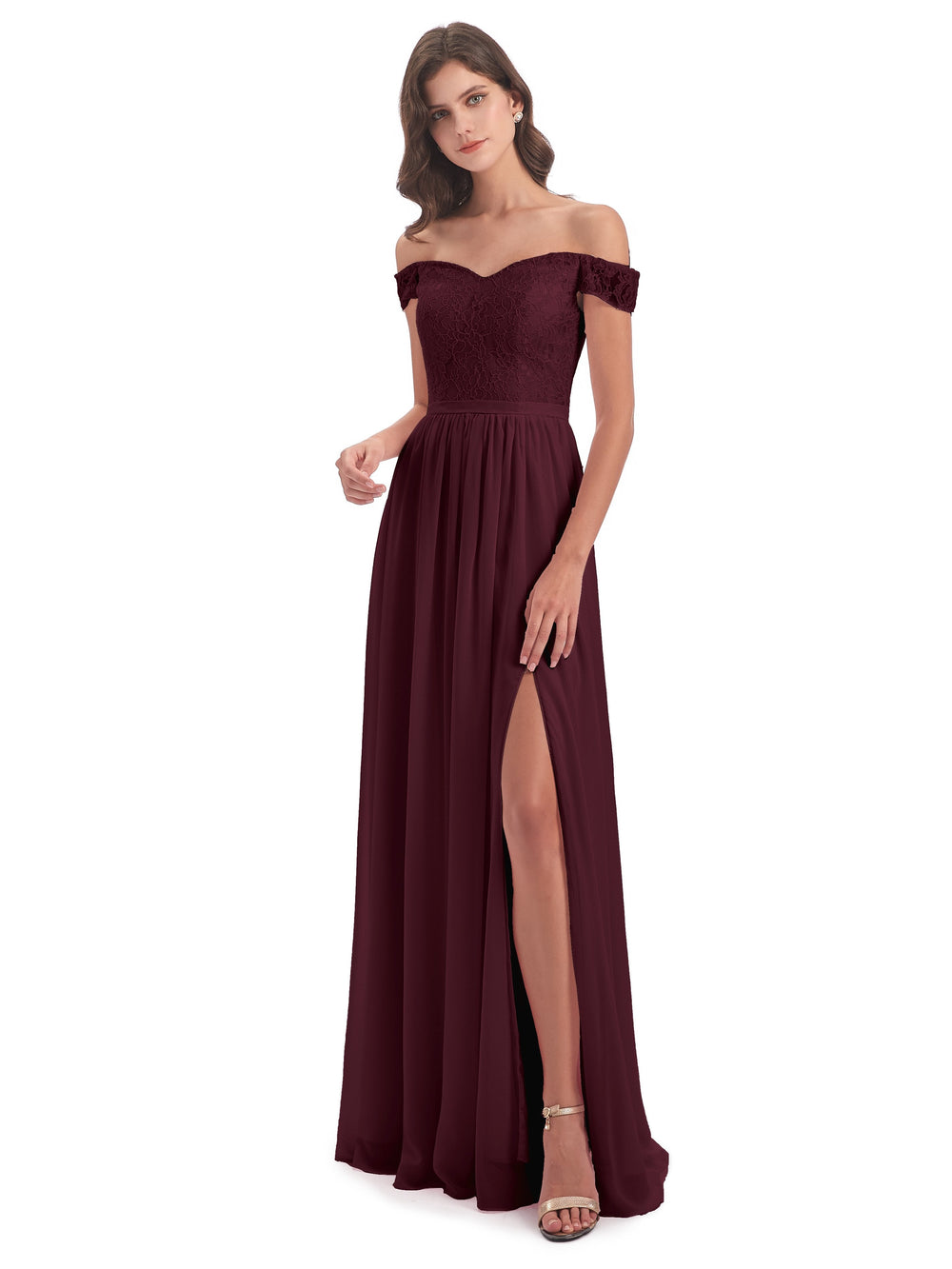 Chiffon Cabernet Bridesmaid Dresses Charlotte Unique A-Line Split Floo