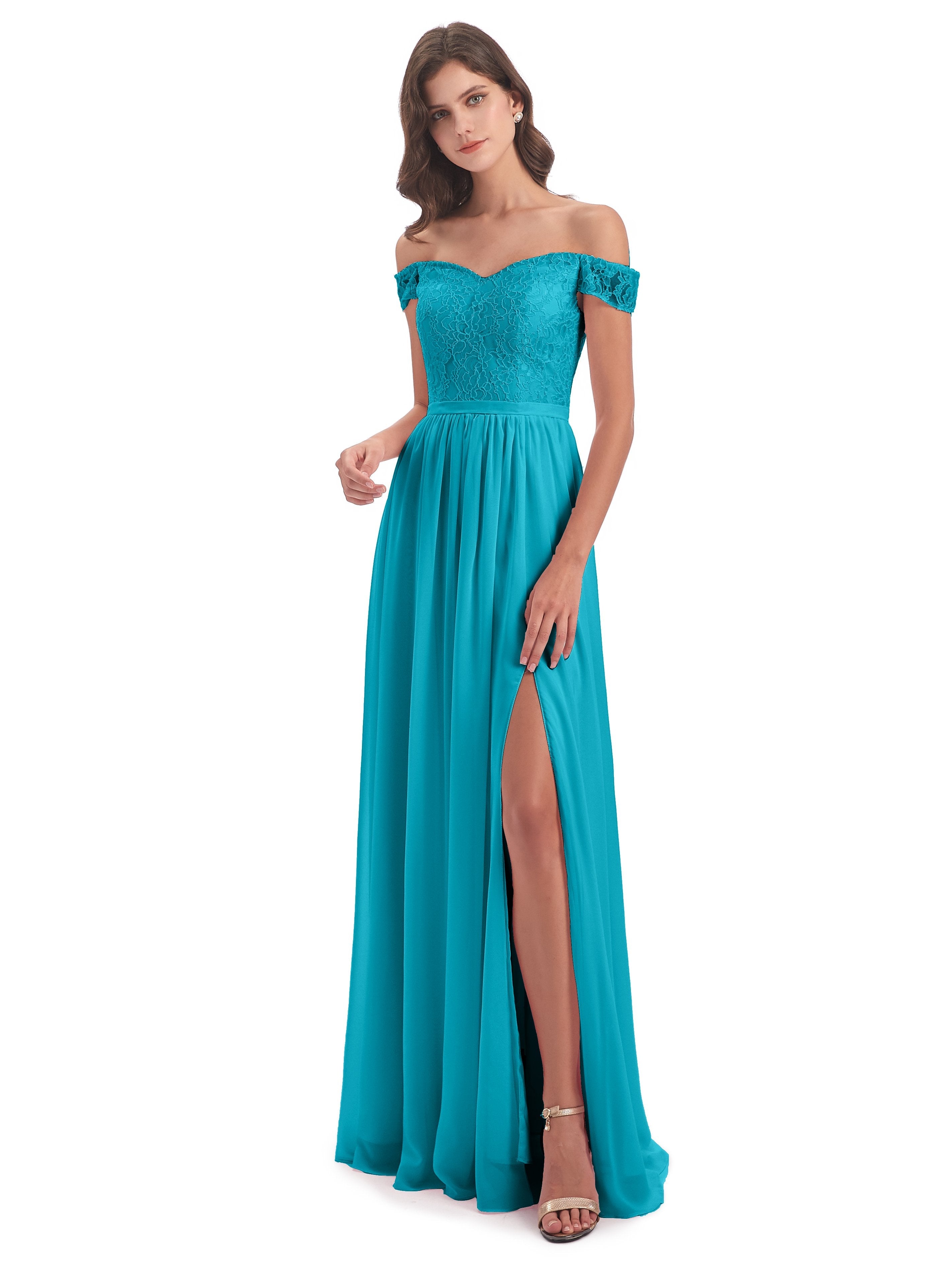 Jade Green Bridesmaid Dress Charlotte Unique A-Line Split Floor Length