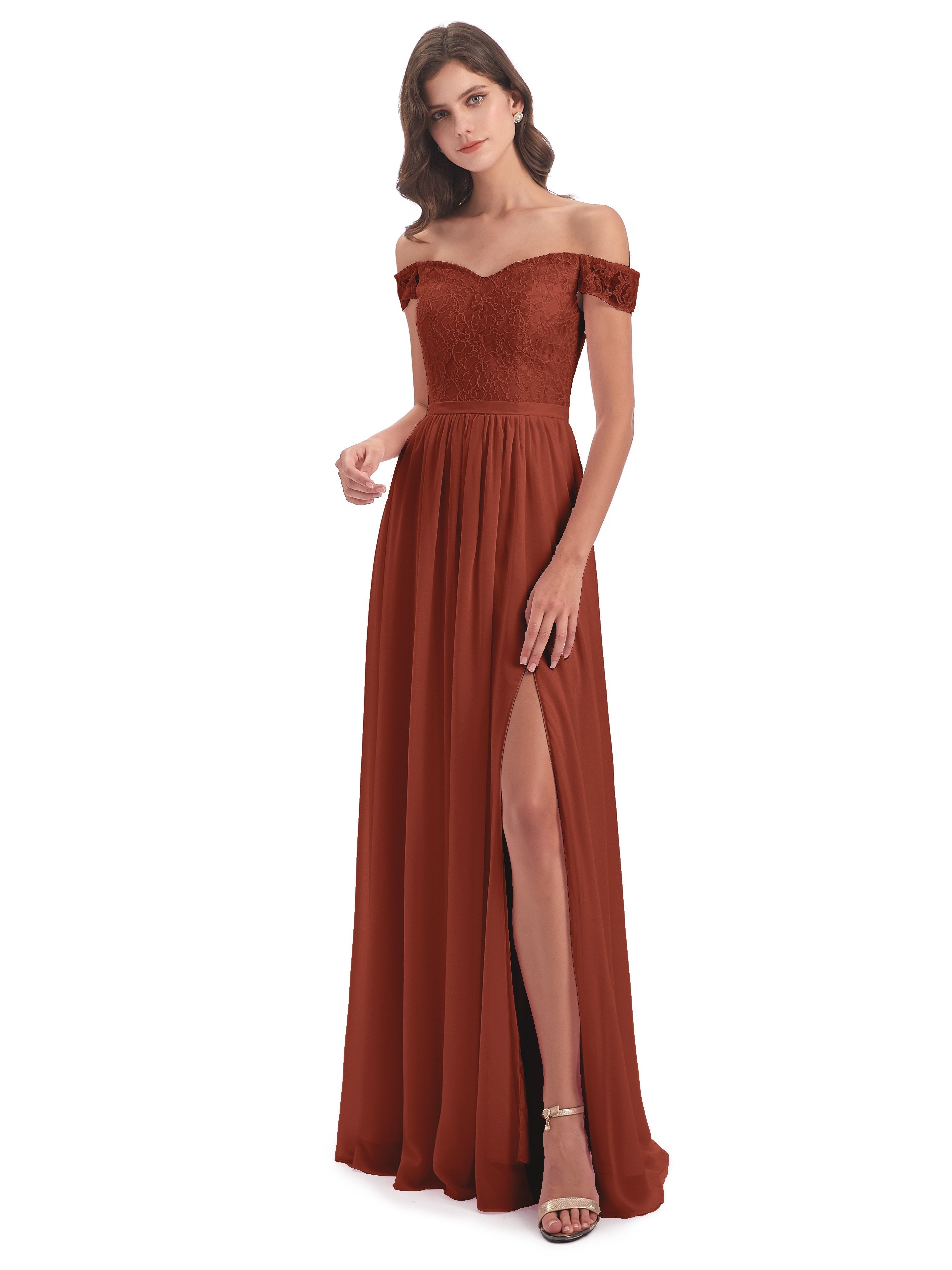 Rust Coloured Bridesmaid Dresses Charlotte Unique A-Line Split Floor L