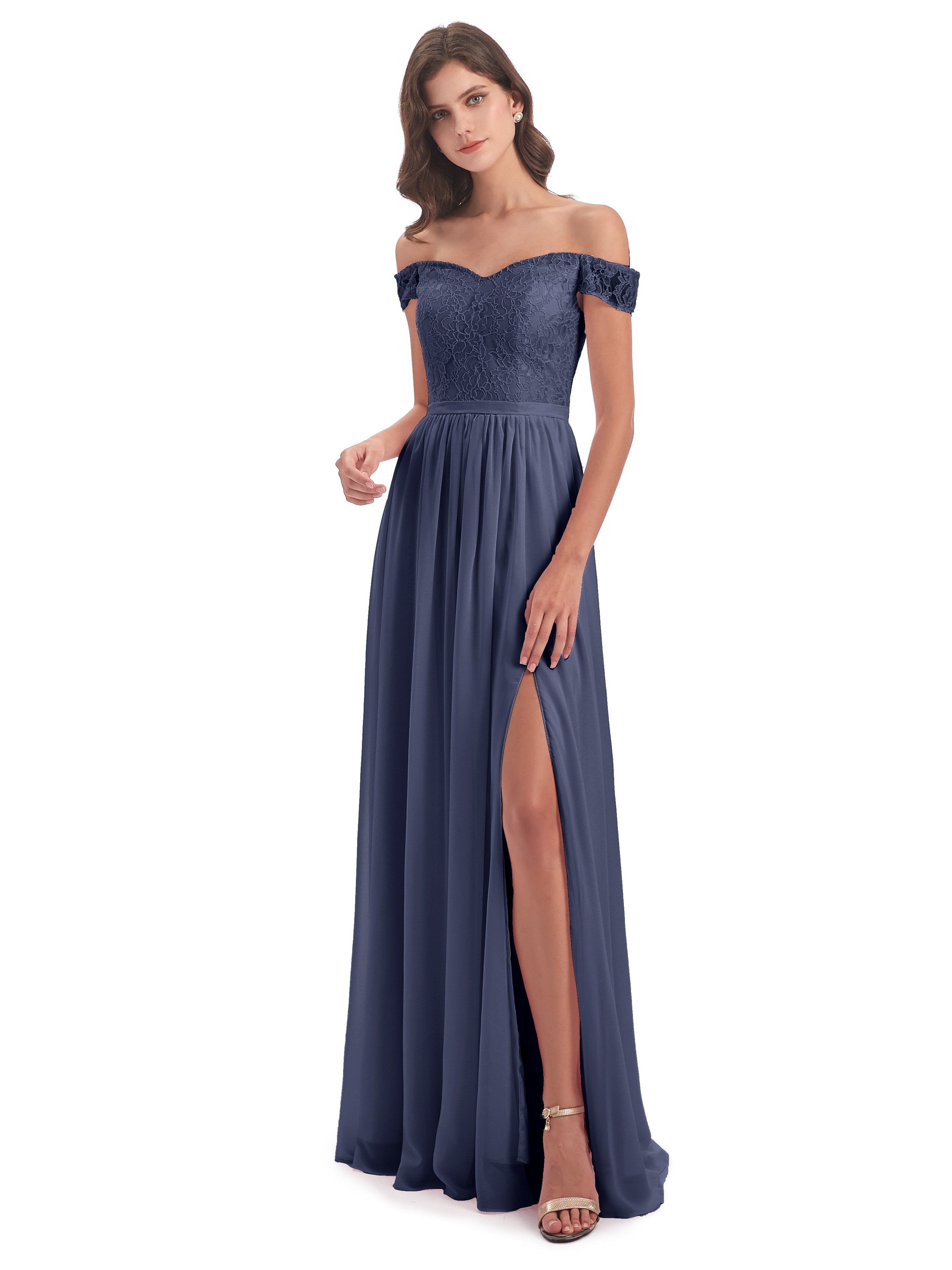 Stormy Color Bridesmaid Dresses Charlotte Unique A-Line Split Floor Le