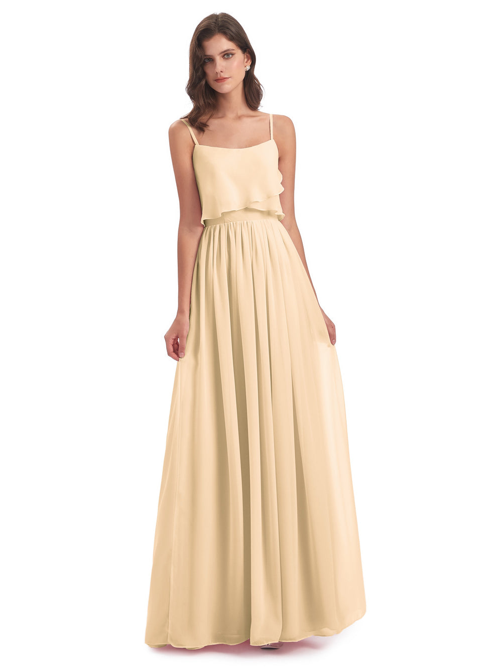 Bridesmaid Dress Peach Riley A-Line Long Best Chiffon Bridesmaid Dress