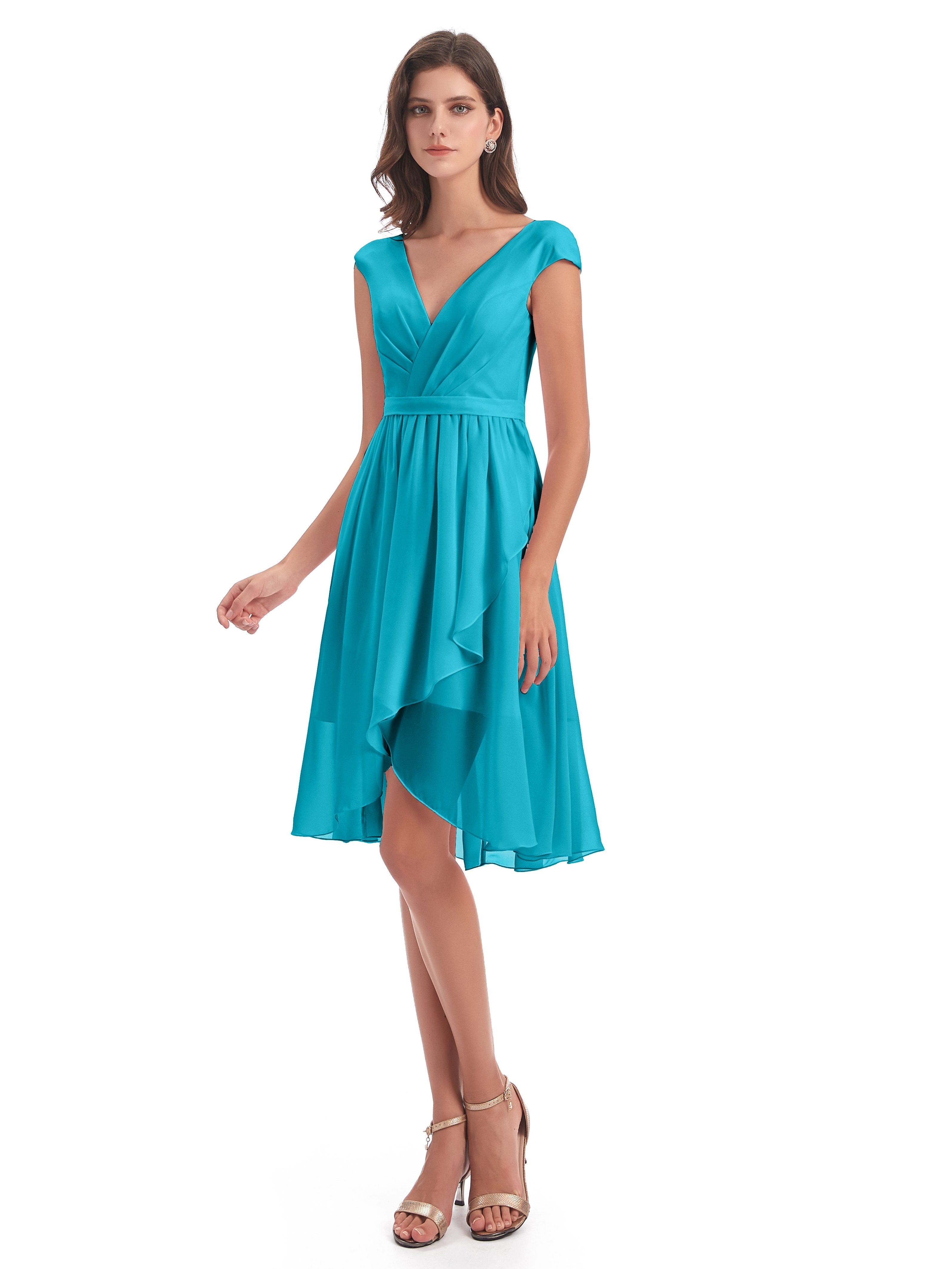 Jade Bridesmaid Dresses Uk Renee Gorgeous Chiffon V-Neck Knee-Length B