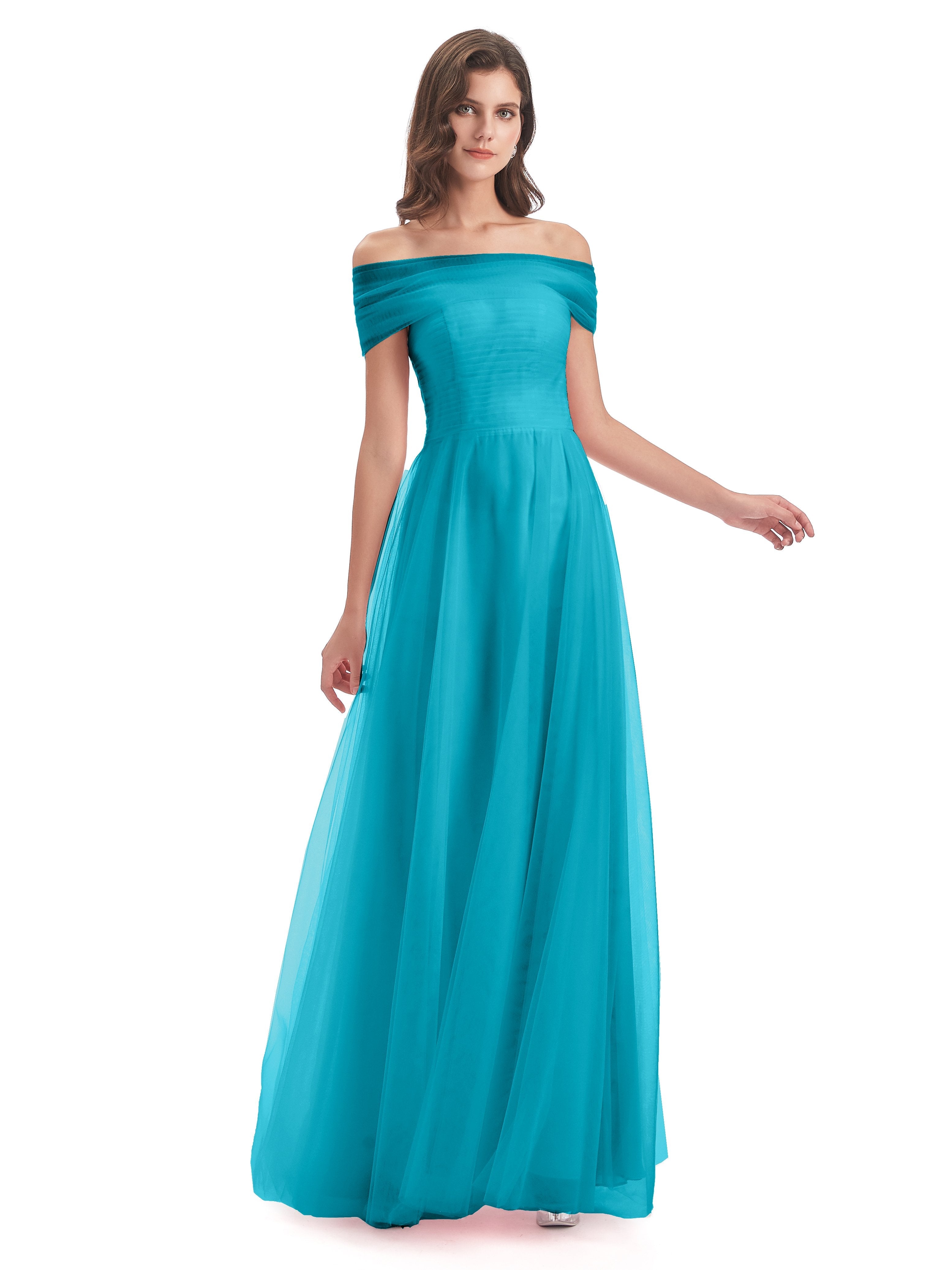 Jade Green Bridesmaid Dress Sylvie Off The Shoulder Flowy Long Tulle/C