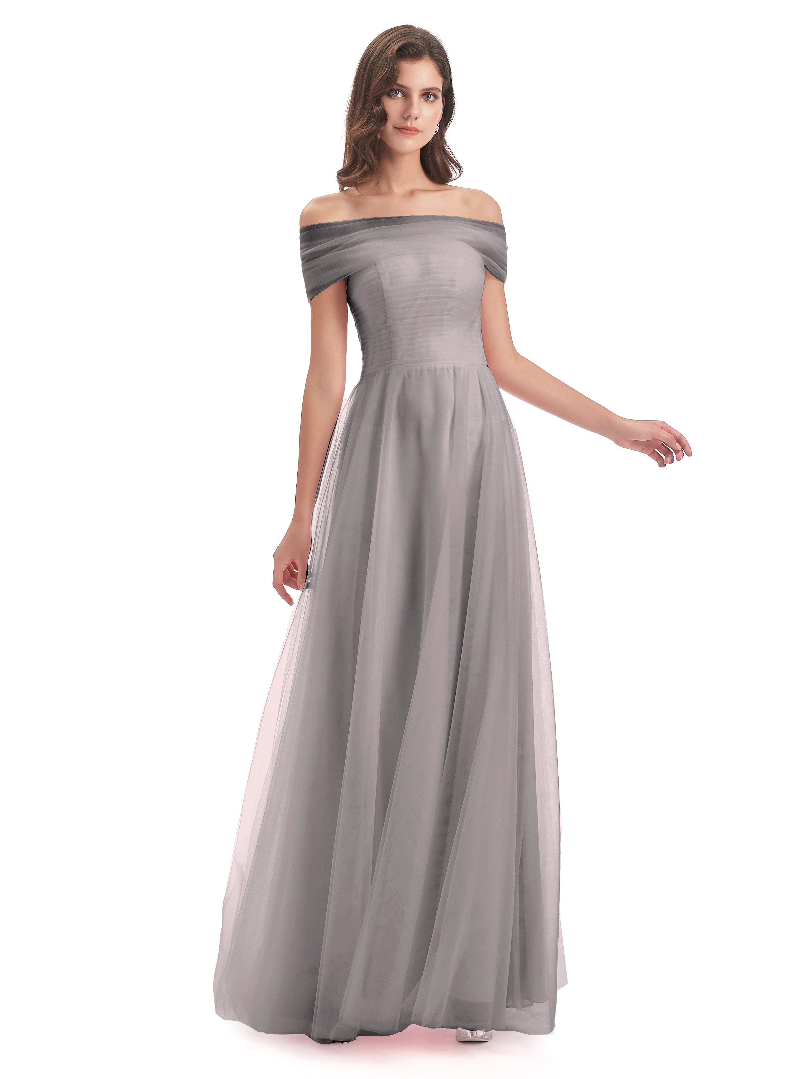 Silver Girls Bridesmaid Dress Sylvie Off The Shoulder Flowy Long Tulle