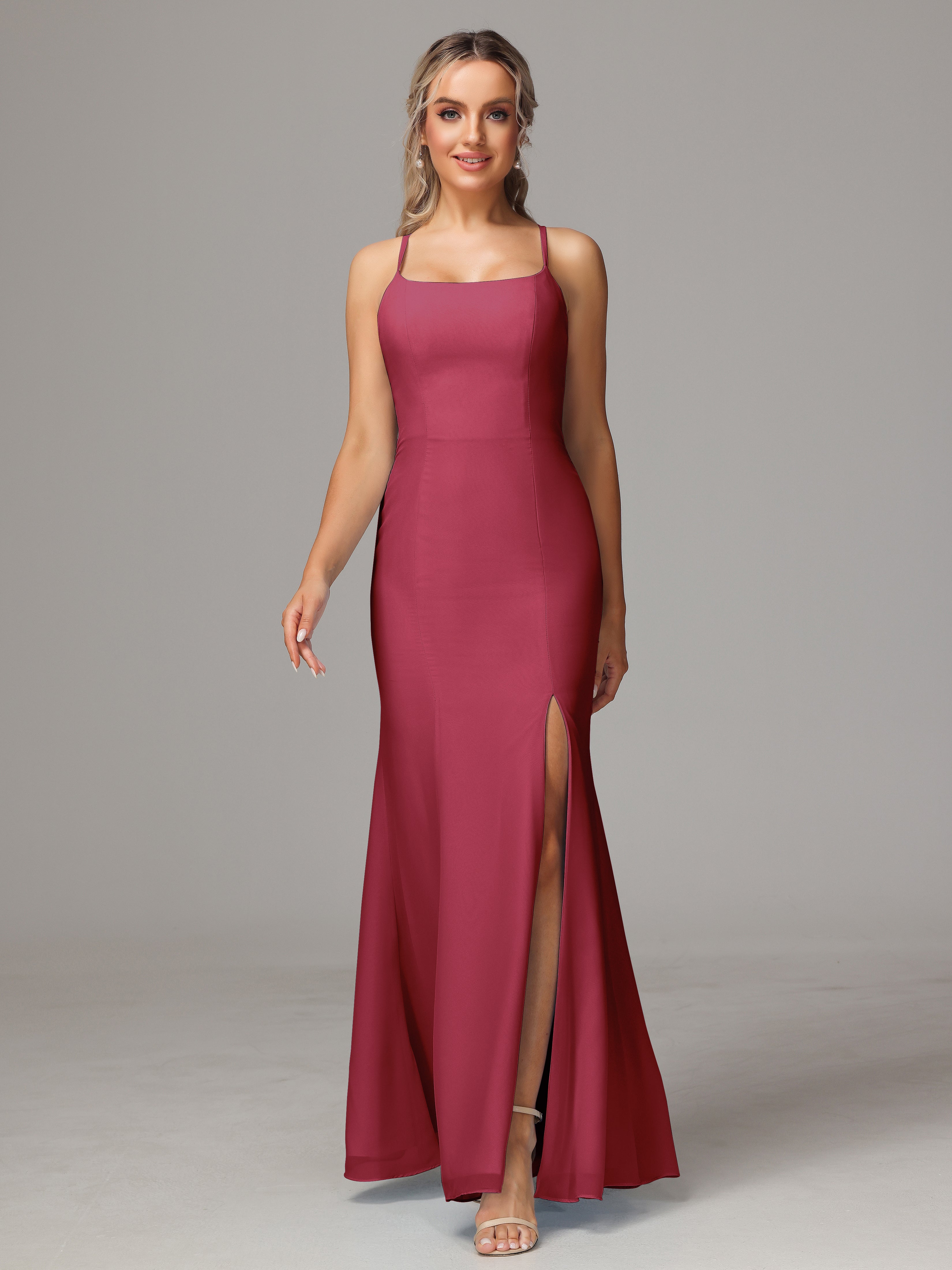 Cinnamon Rose Color Bridesmaid Dresses Sheath/Column Spaghetti Straps