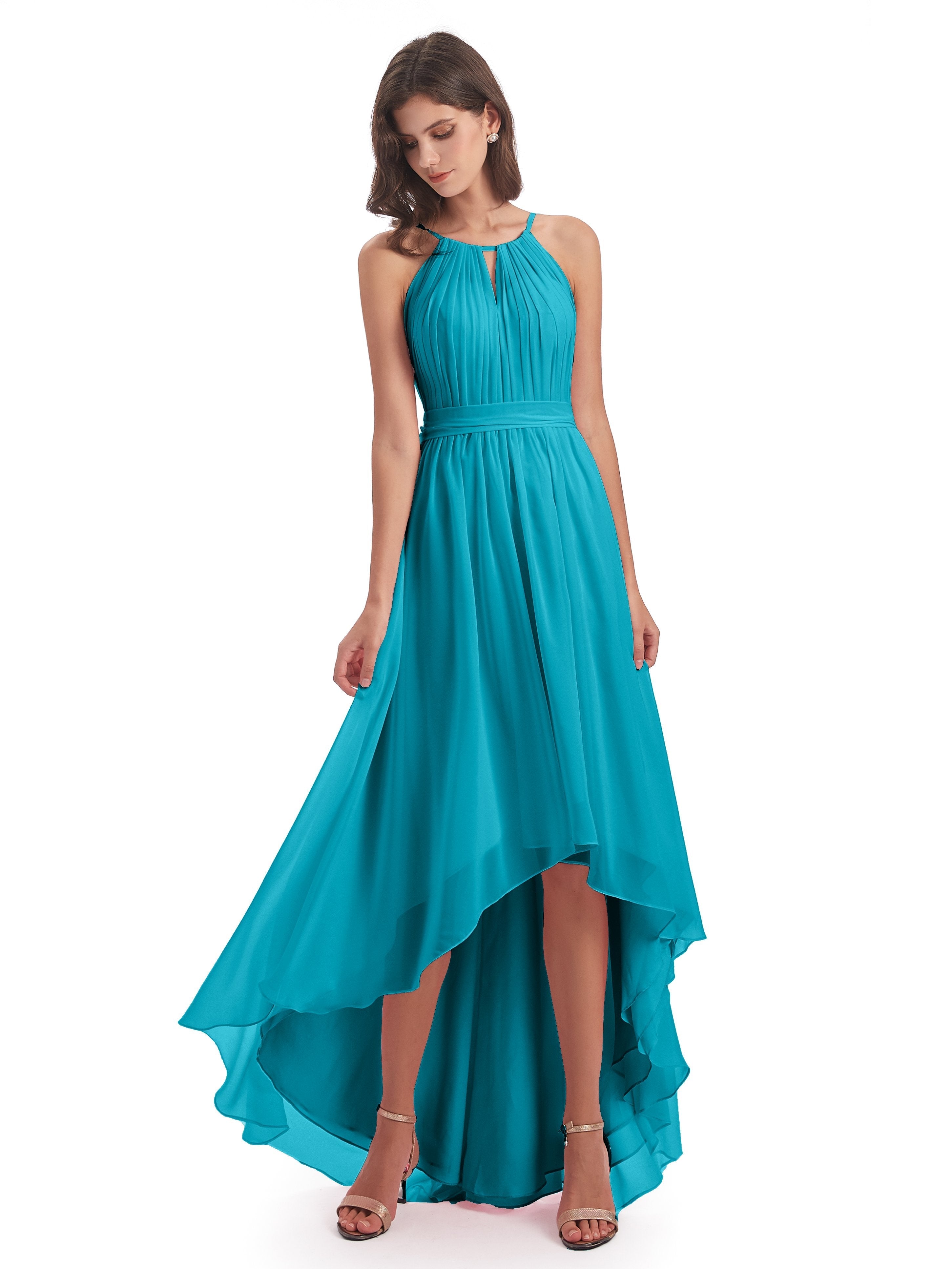 Jade Bridesmaid Dress Lilly Dreamy Halter High-Low Chiffon Bridesmaid