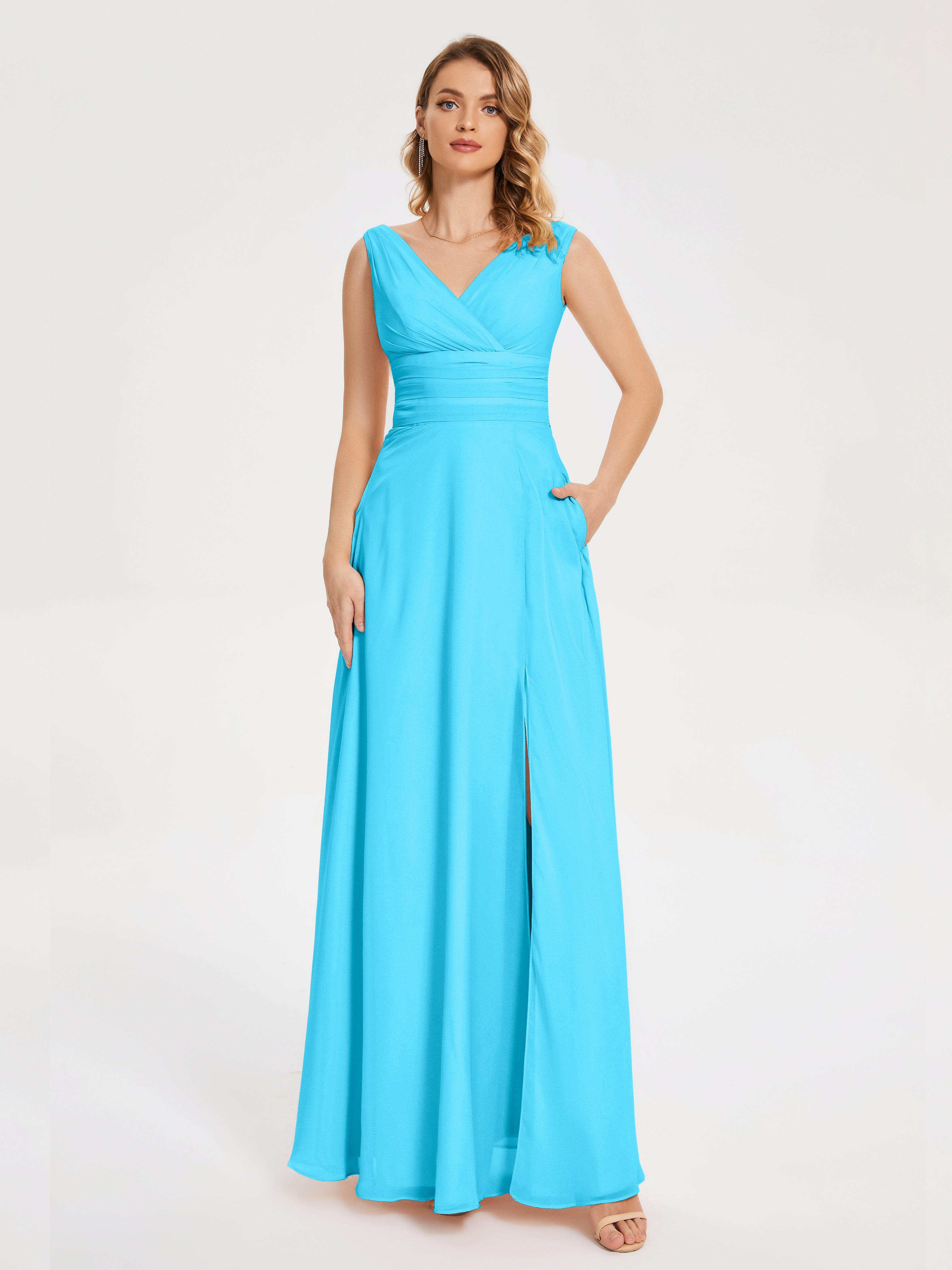 Pool Blue Bridesmaid Dresses Lucille Elegant Chiffon Bridesmaid Dresse