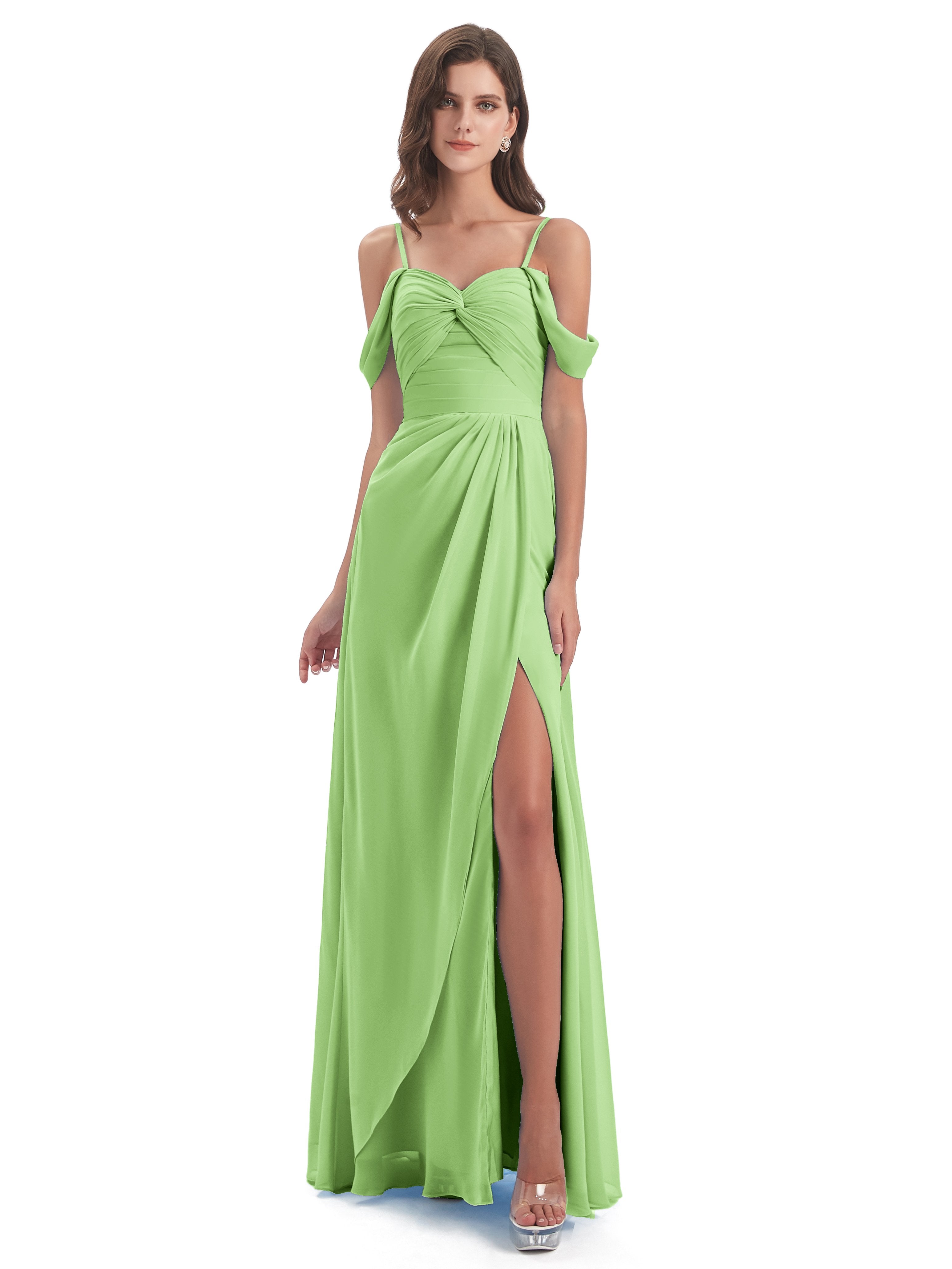 Chiffon Sage Green Bridesmaid Dresses Chiffon Elegant Spaghetti Straps