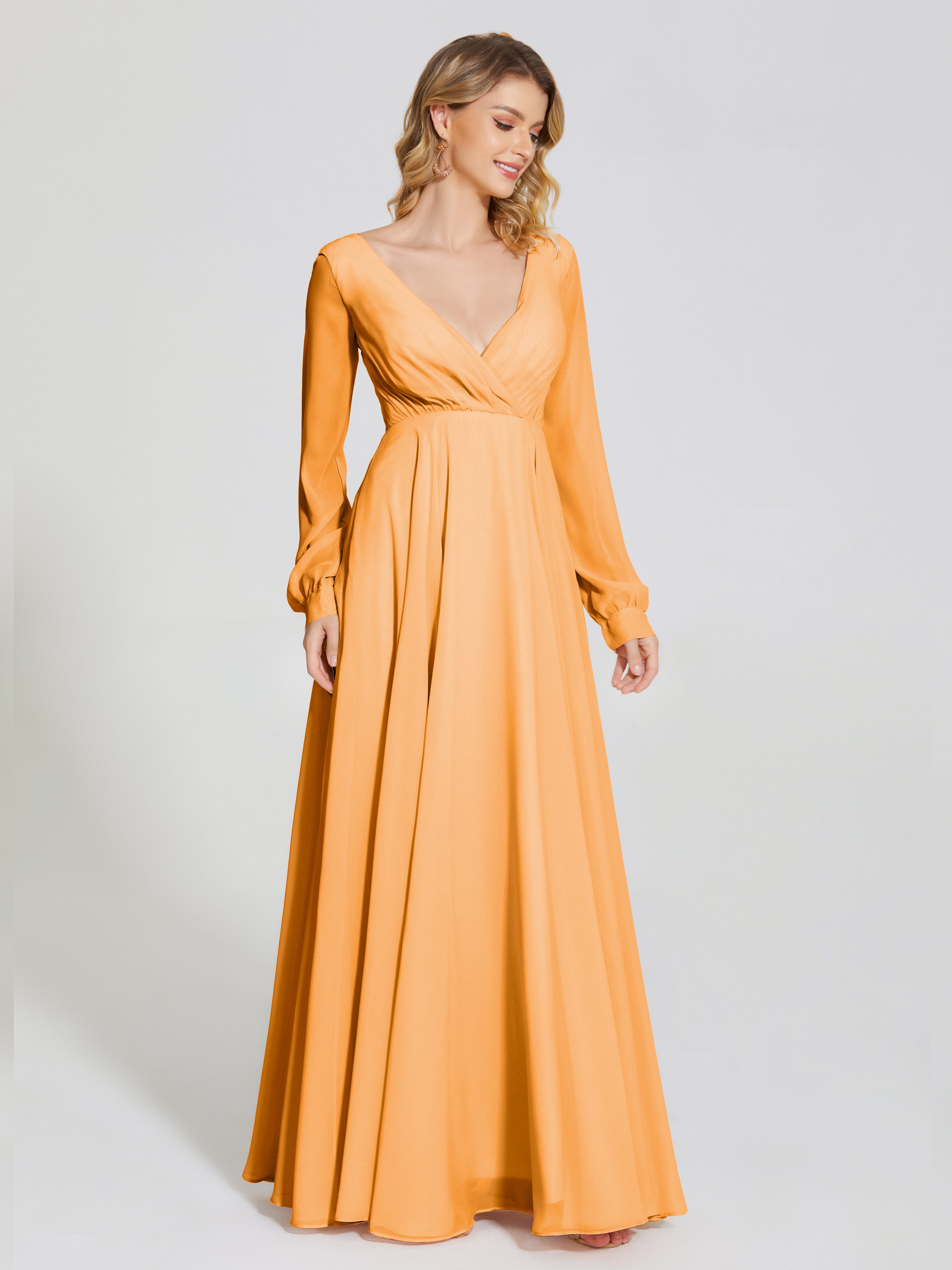 Tangerine Bridesmaids Dress Raegan Simple Long Sleeves Chiffon Bridesm