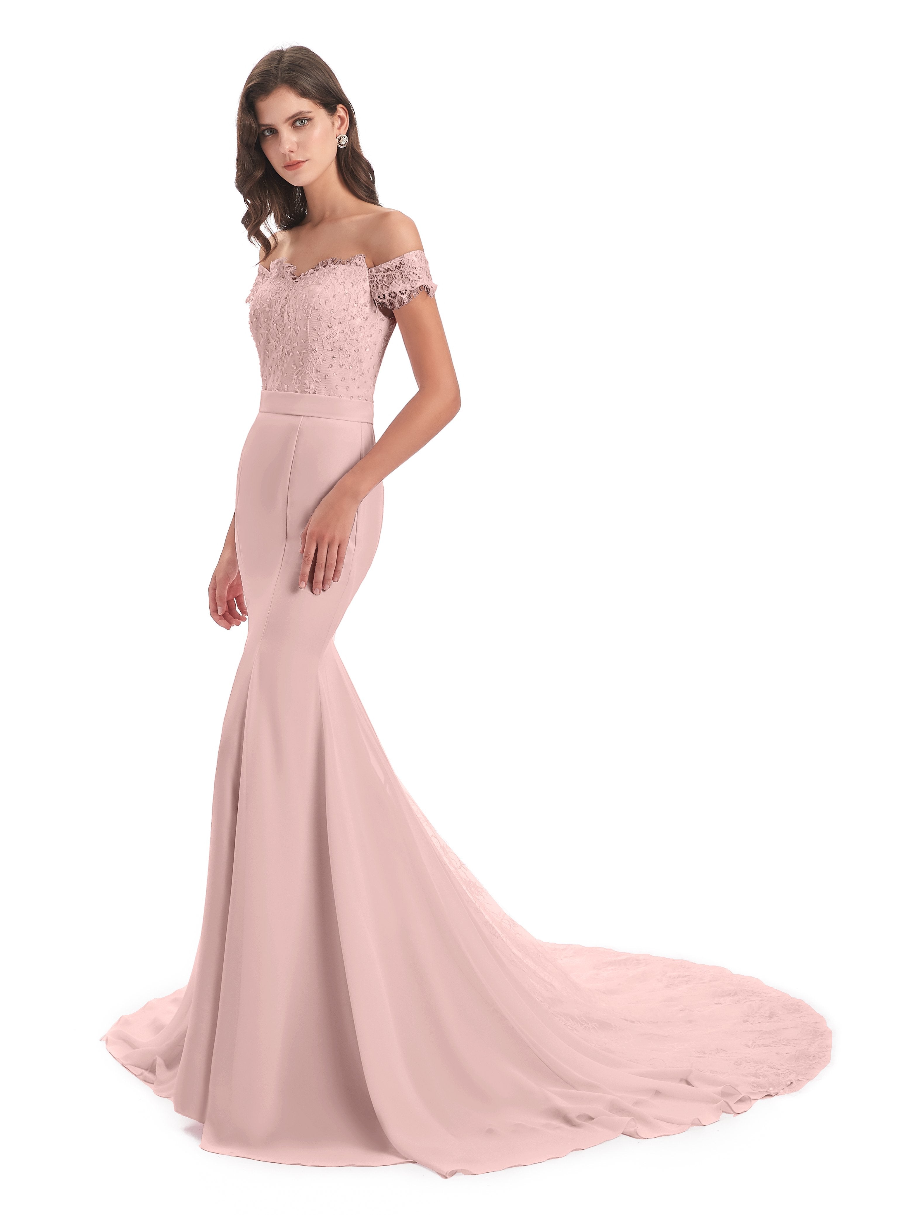 Bridesmaid Dresses Dusty Rose Carlee Pretty Lace Beading Court Train L