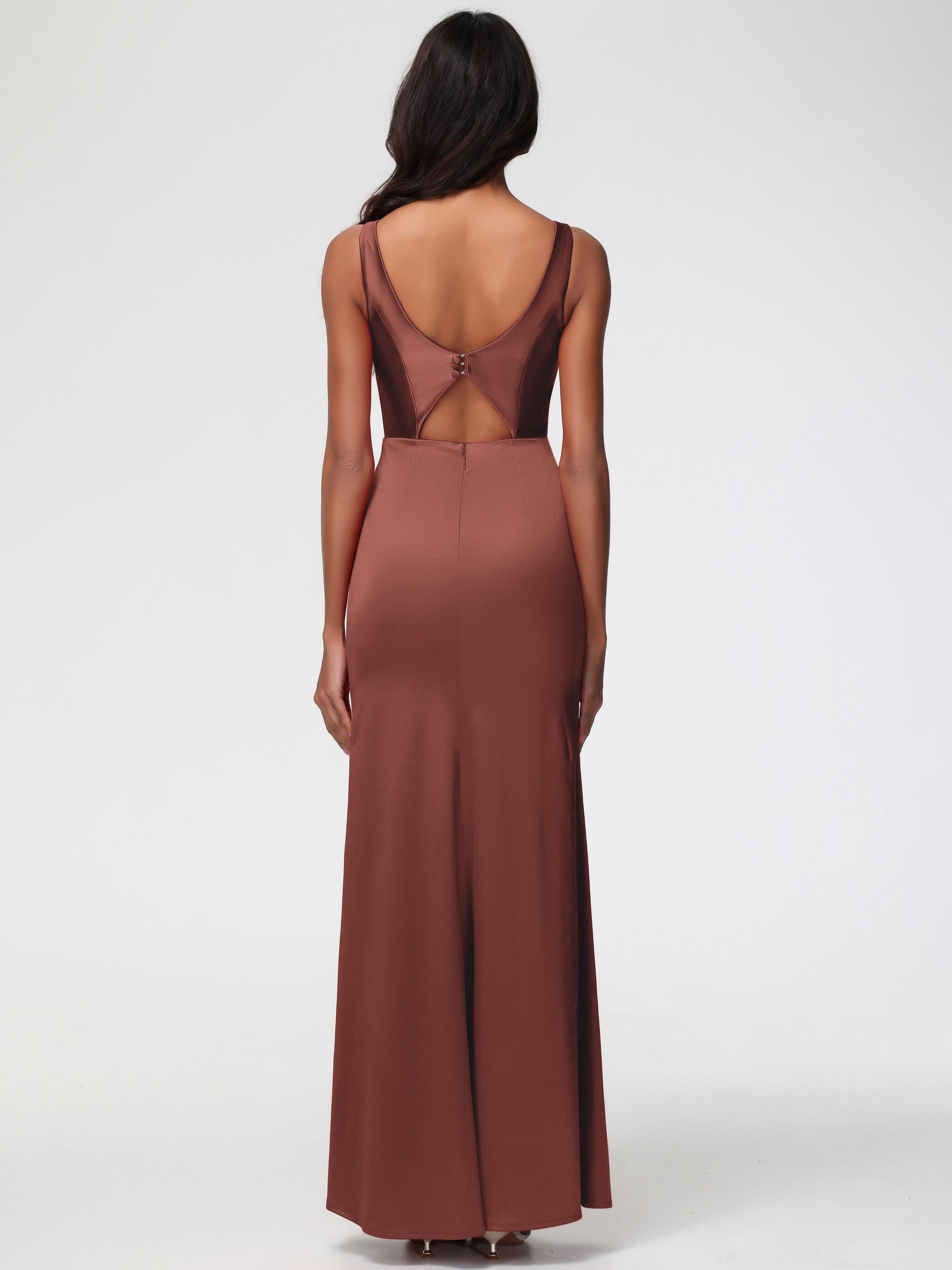 Prom Dress Terracotta Elegant Sleeveless Sheath/Column V-Neck Floor Le