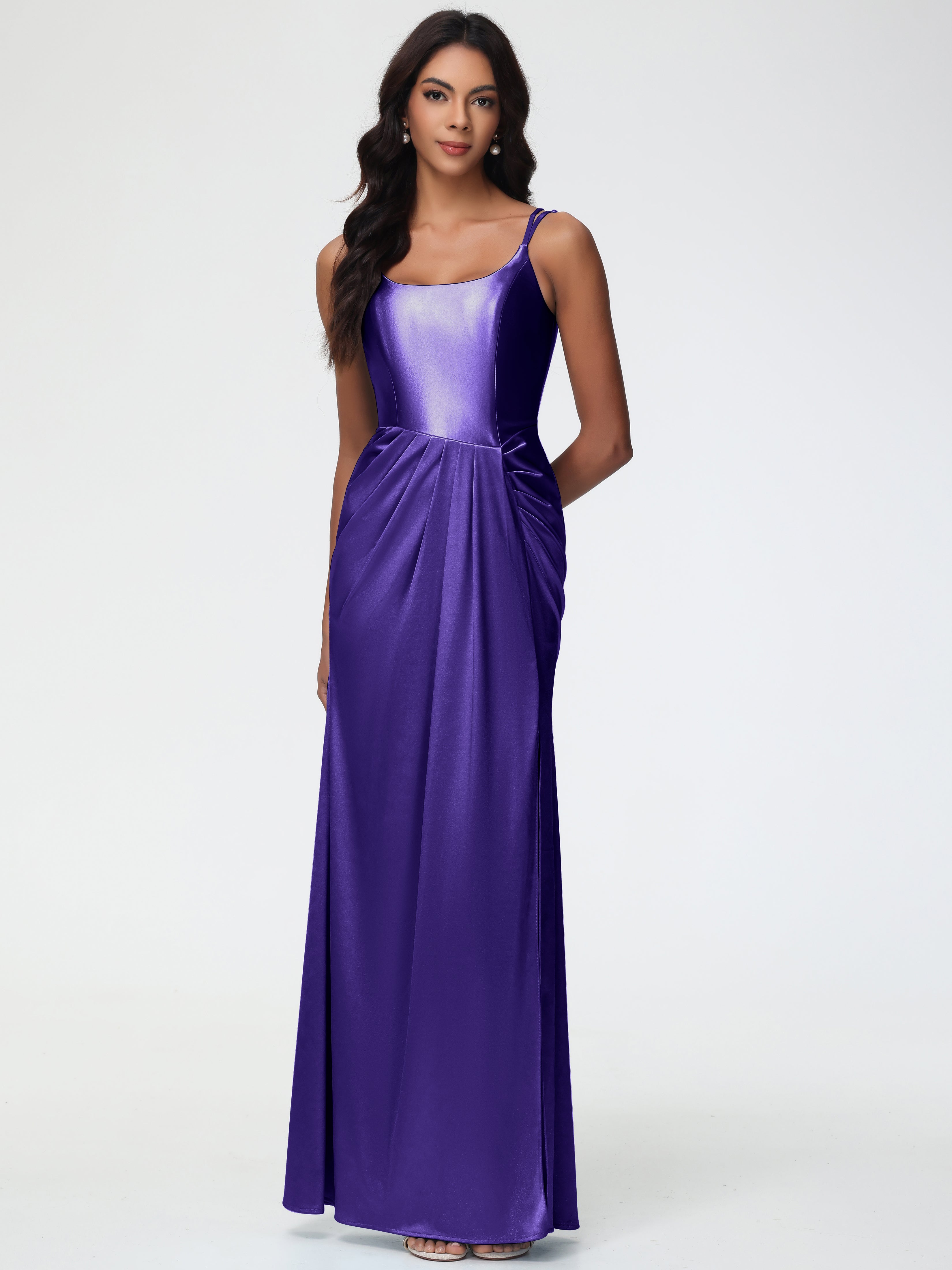 Prom Dresses Regency Purple Chic Stretch Satin Sheath/Column Spaghetti