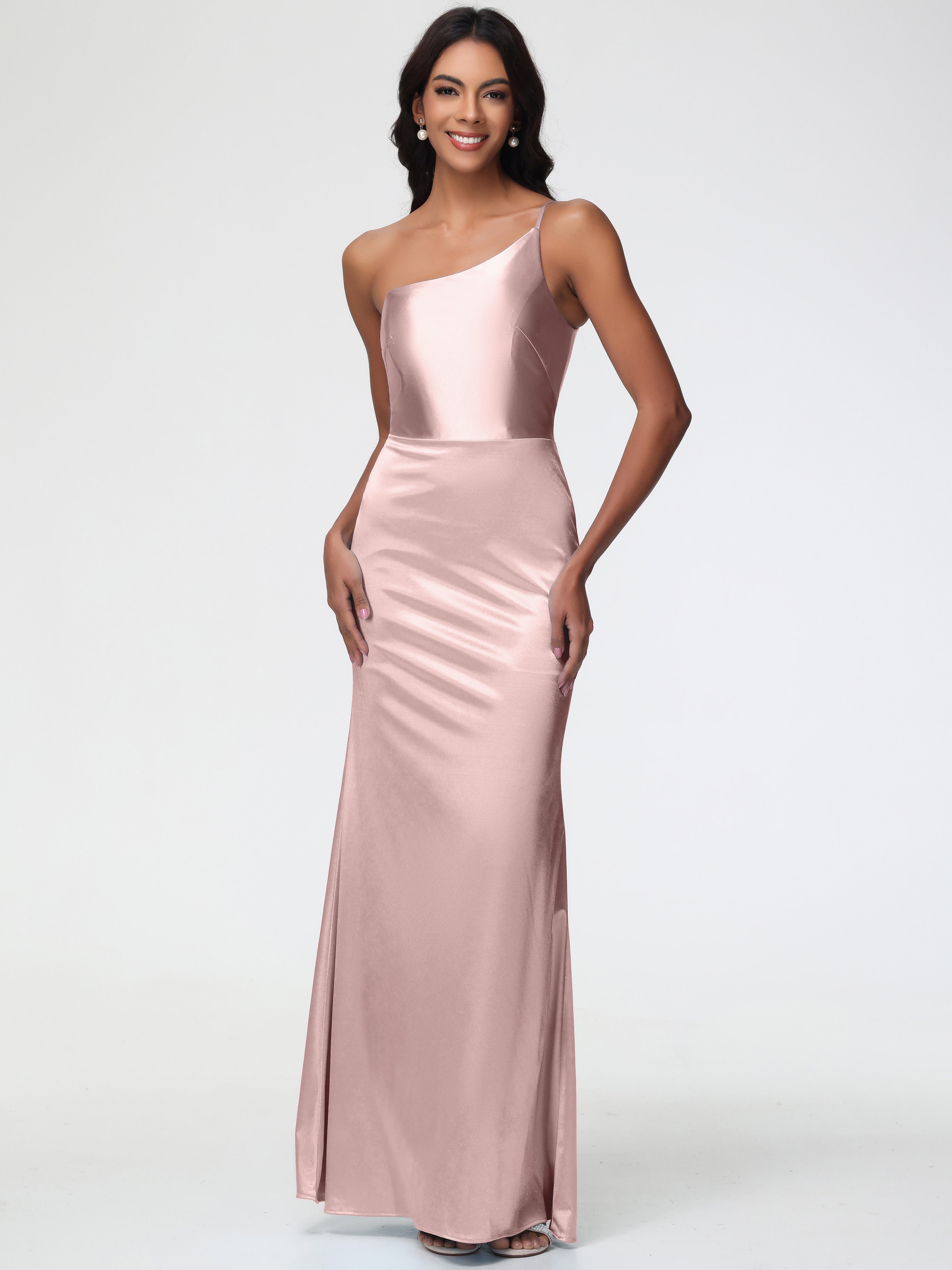 Dusty Rose Pink Prom Dresses Uk One Shoulder Minimalist Sheath/Column