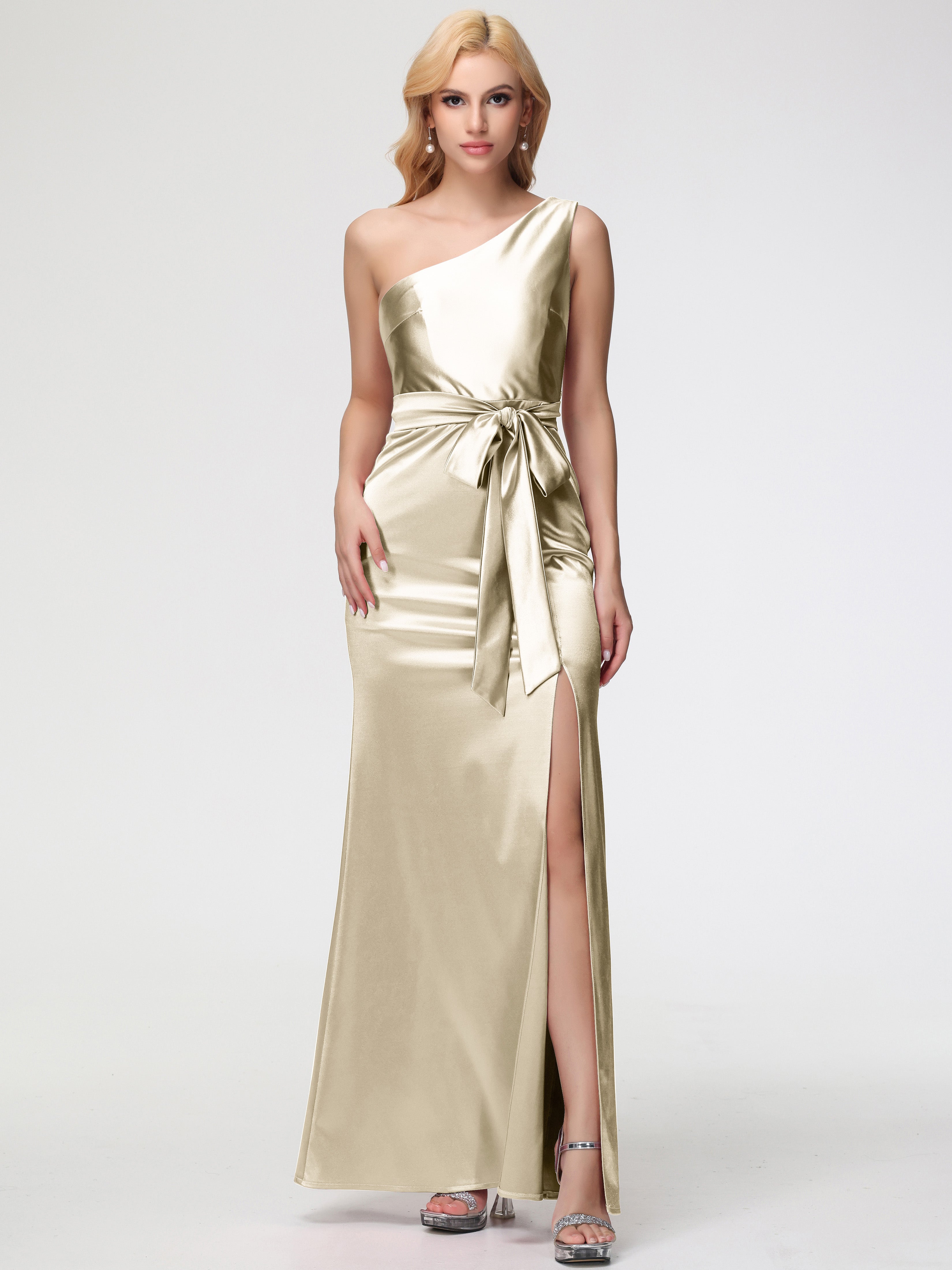 Bridesmaid Dresses Champagne One Shoulder Trumpet/Mermaid Sleeveless P