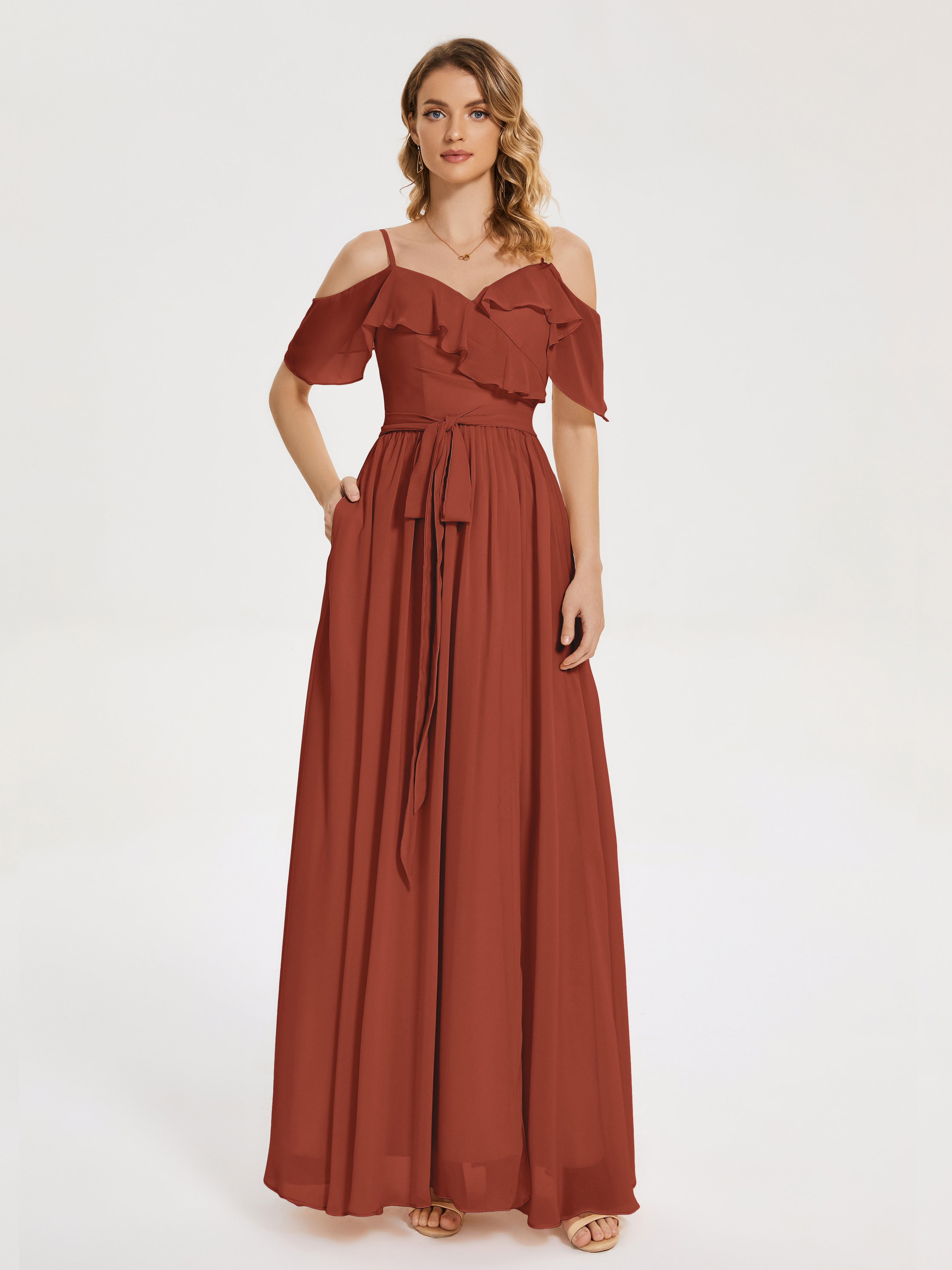 Rust Bridesmaid Dress Uk Thea Drape Sleeves Chiffon Bridesmaid Dresses