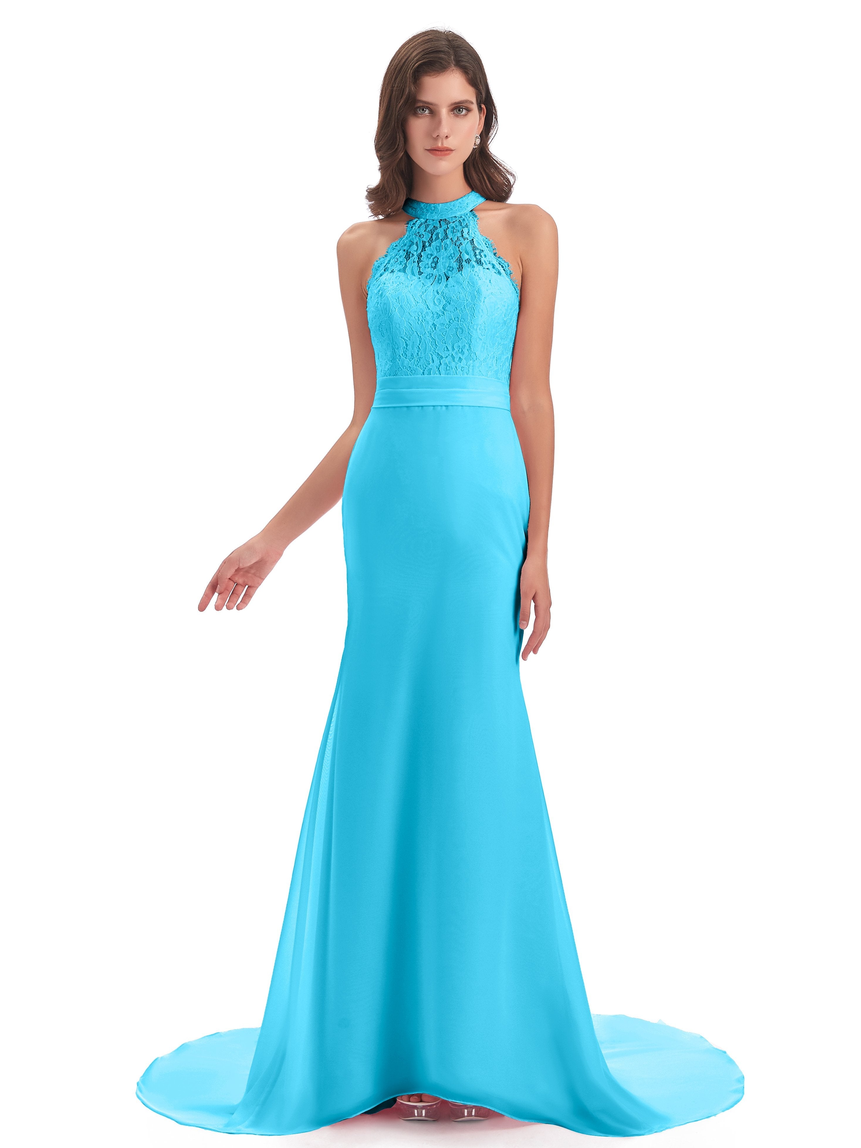 Pool Blue Bridesmaid Dresses Uk Violet Gorgeous Halter Trumpet-Mermaid