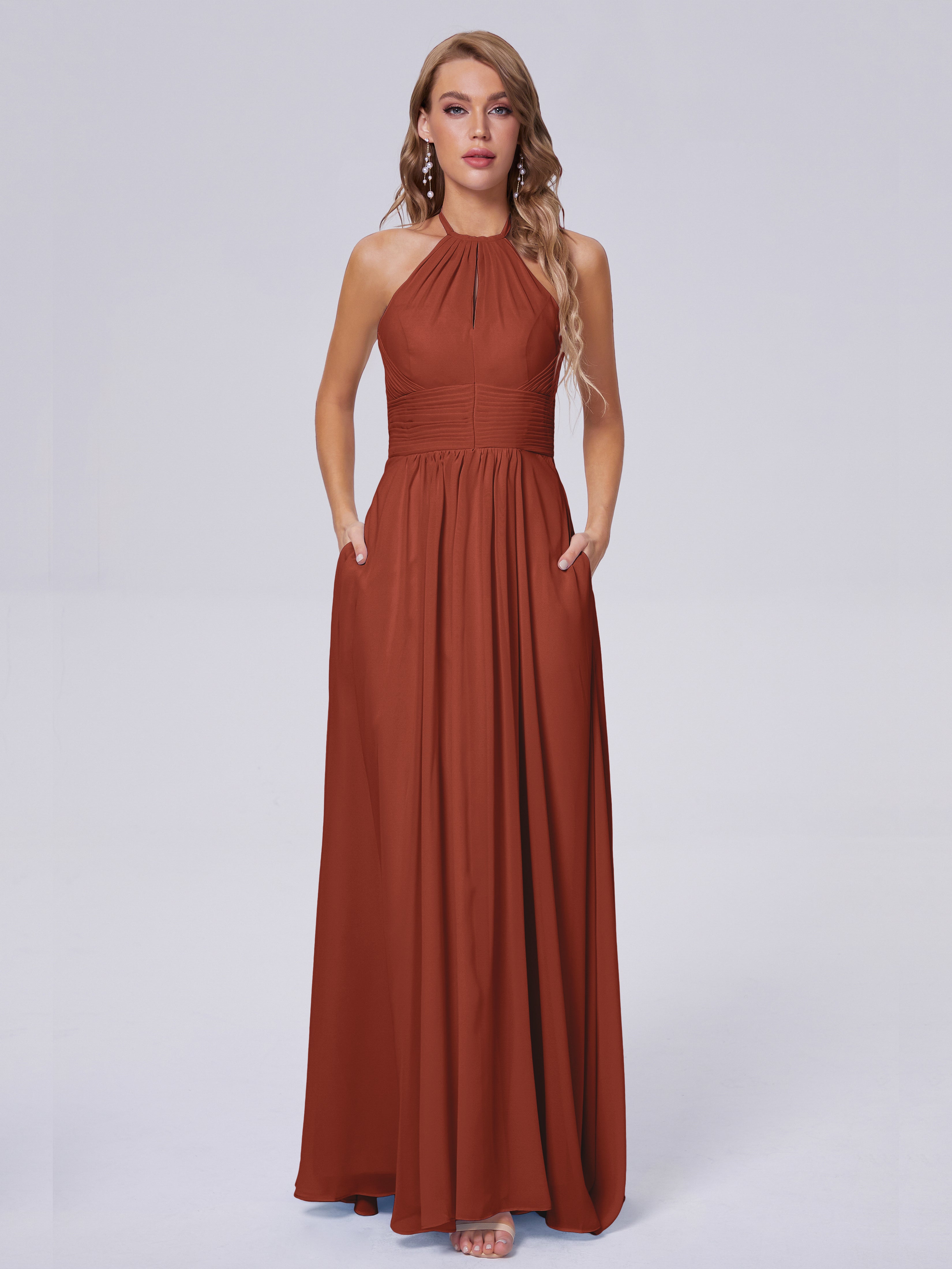 Bridesmaid Dresses In Rust Color Adaline Awesome Halter Chiffon Brides