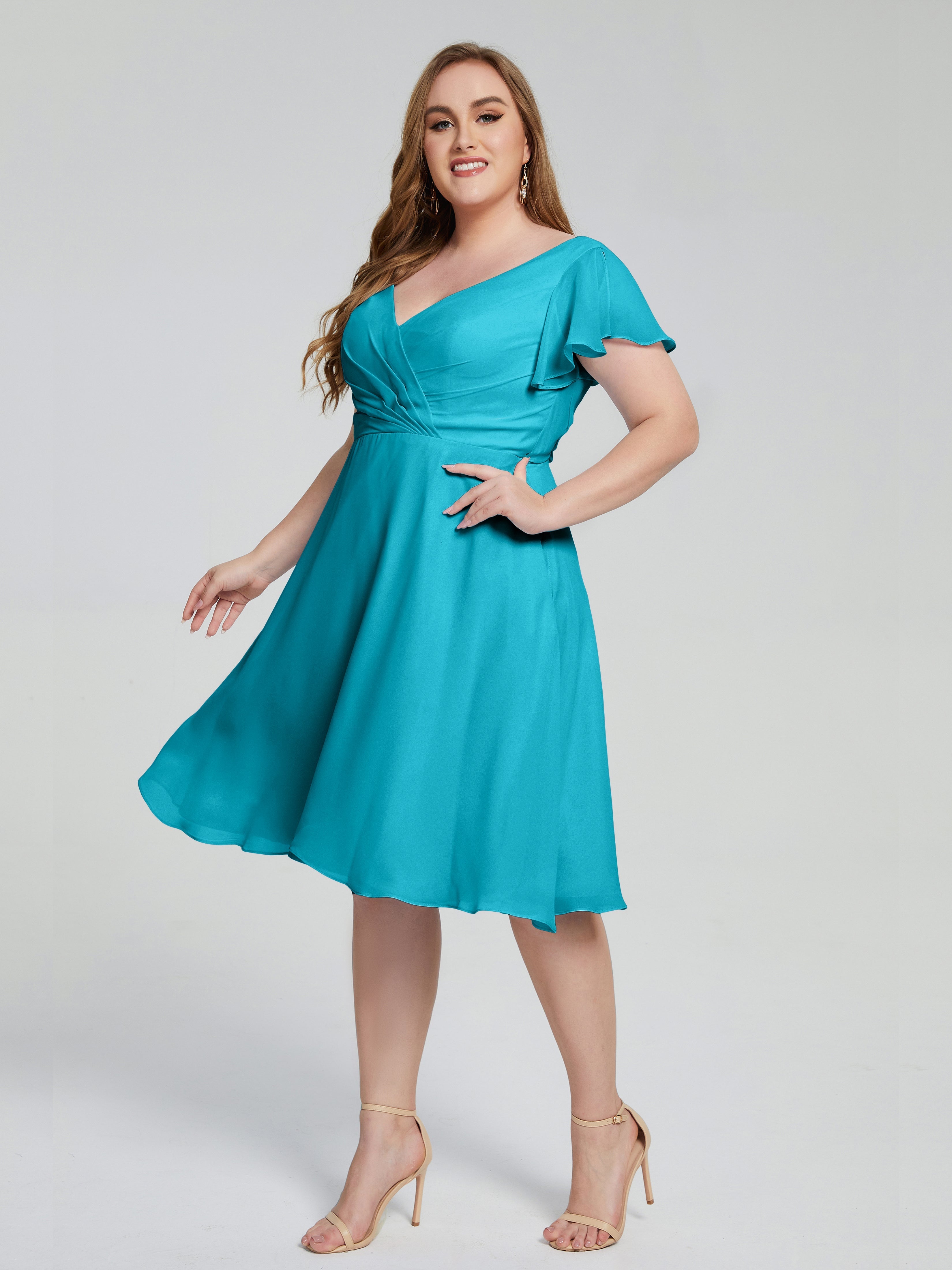 Jade Green Bridesmaid Dresses Alina Plus Size Short Sleeves Chiffon Br