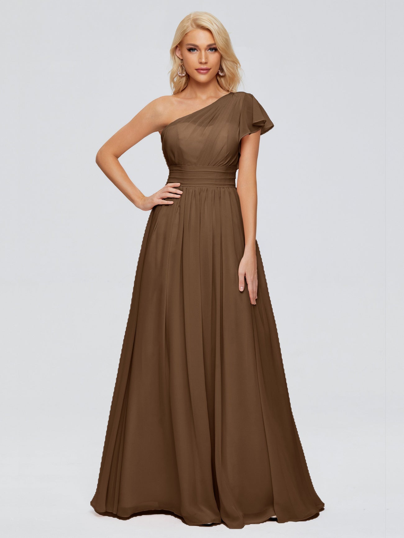 Light Brown Bridesmaid Dresses Rylee Gorgeous One Shoulder Pleated Chi
