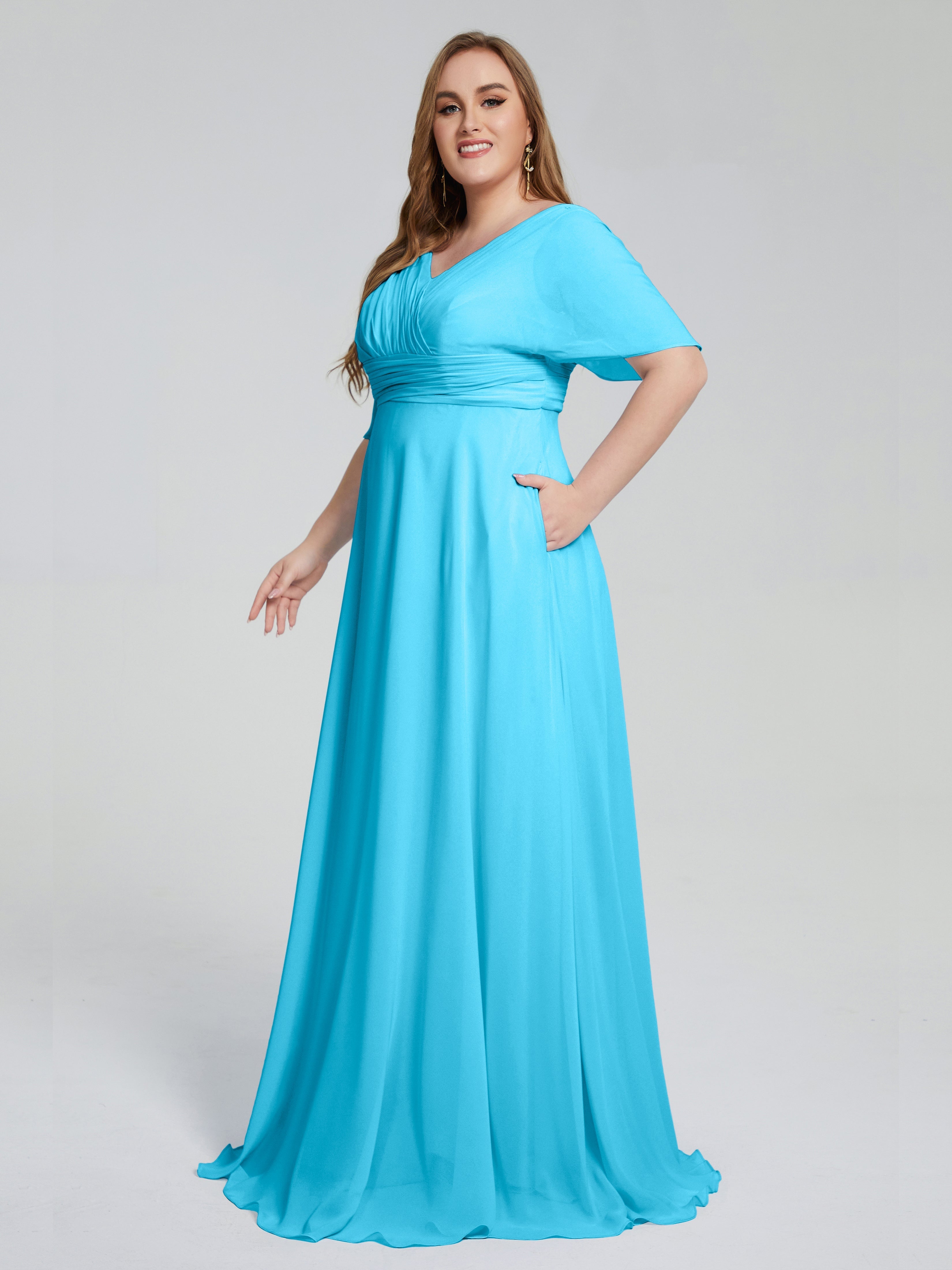 Pool Blue Bridesmaid Dresses Uk Daniela Elegant Short Sleeves Plus Siz
