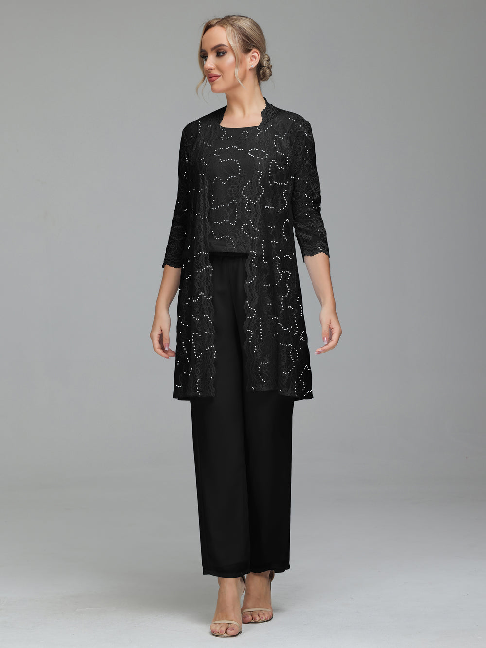 Jumpsuit Separates Scoop Illusion Floor-Length Chiffon Lace Mother of